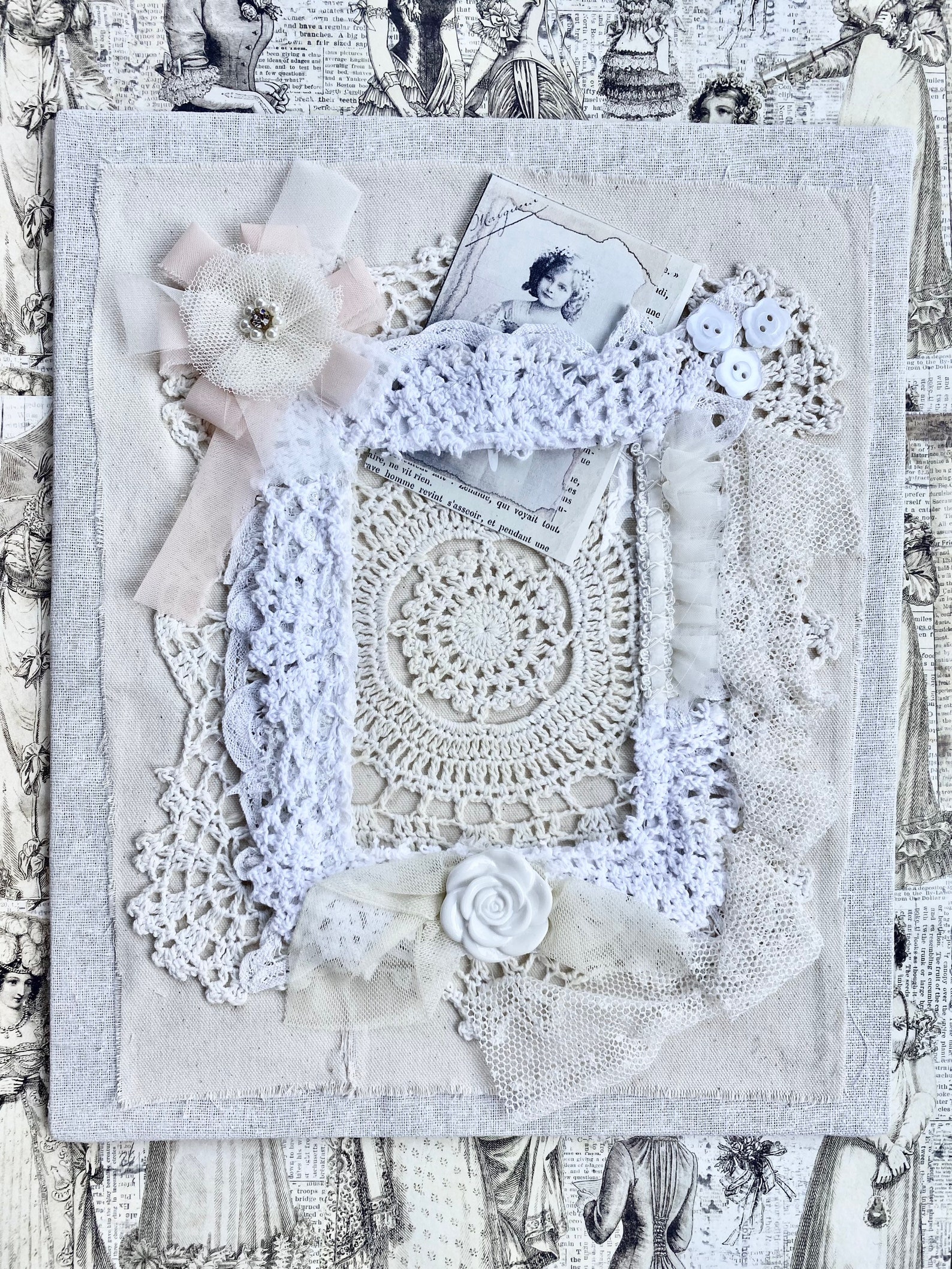 Decorative Lace Frame . Collaged Lace Photo Frame . Decorative Shabby ...