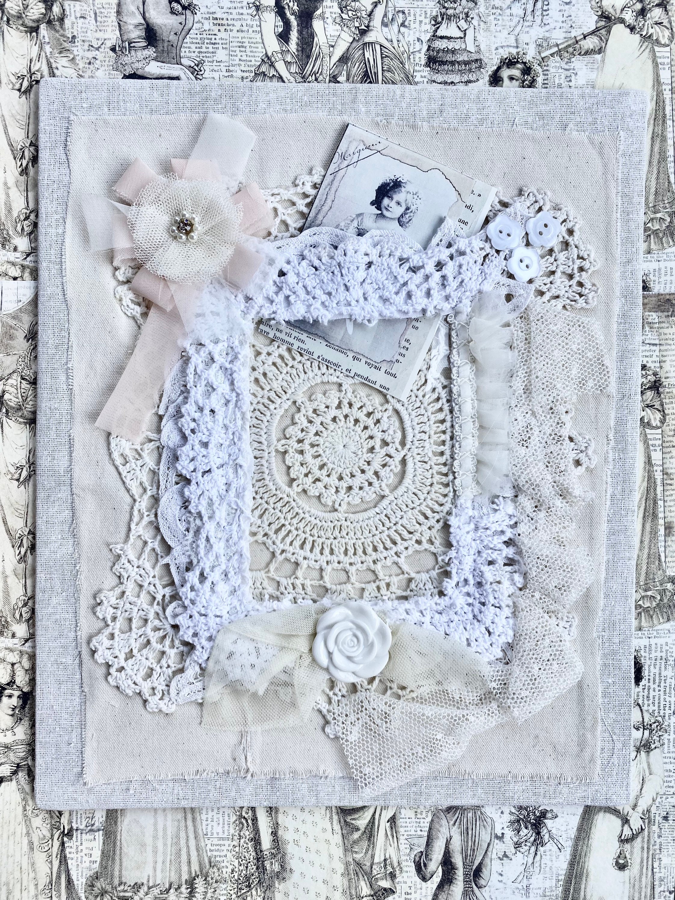 Decorative Lace Frame . Collaged Lace Photo Frame . Decorative Shabby ...