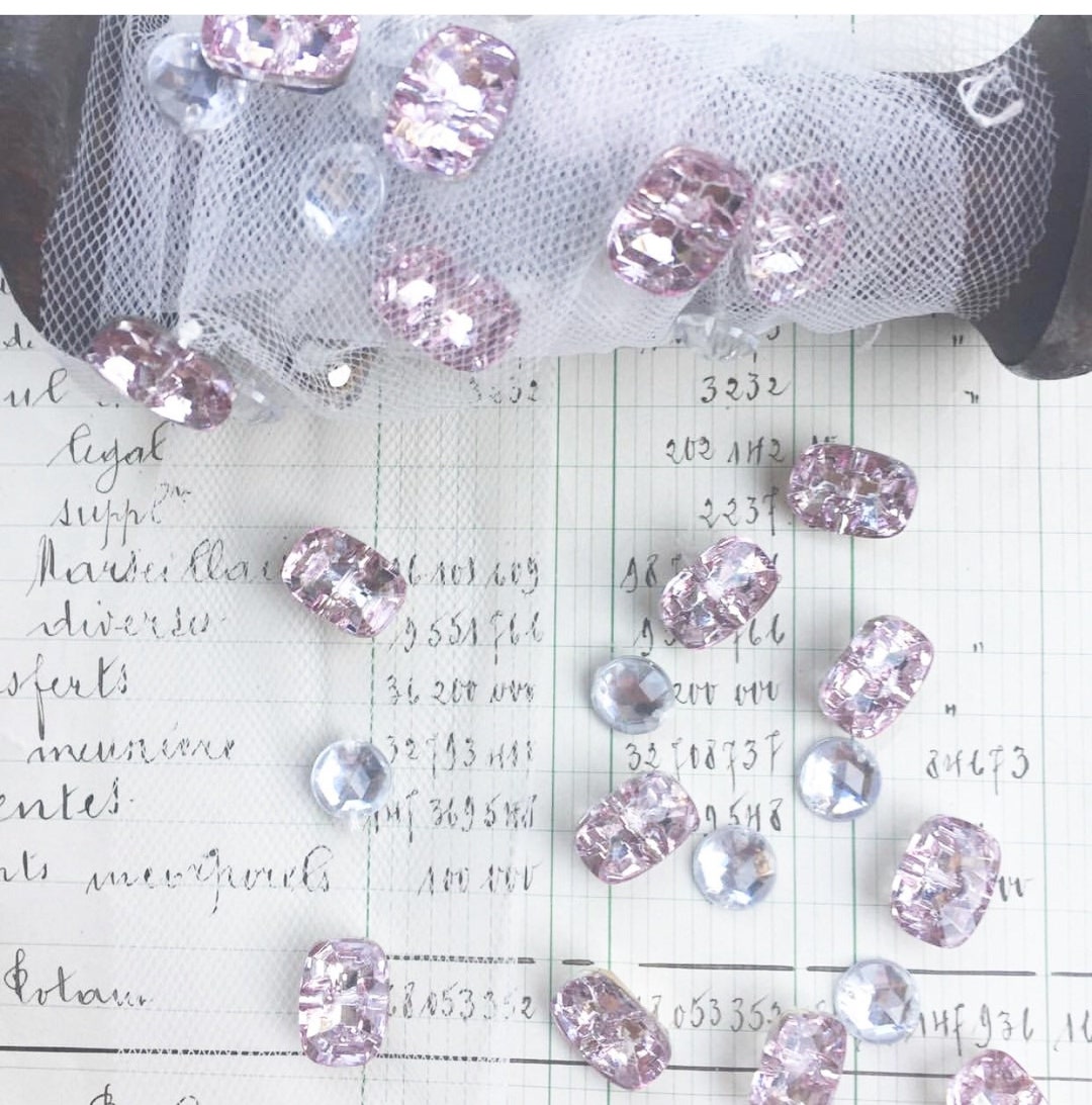 Crystal Button Trim. Crystal Buttons for Sewing . Pink and Clear ...