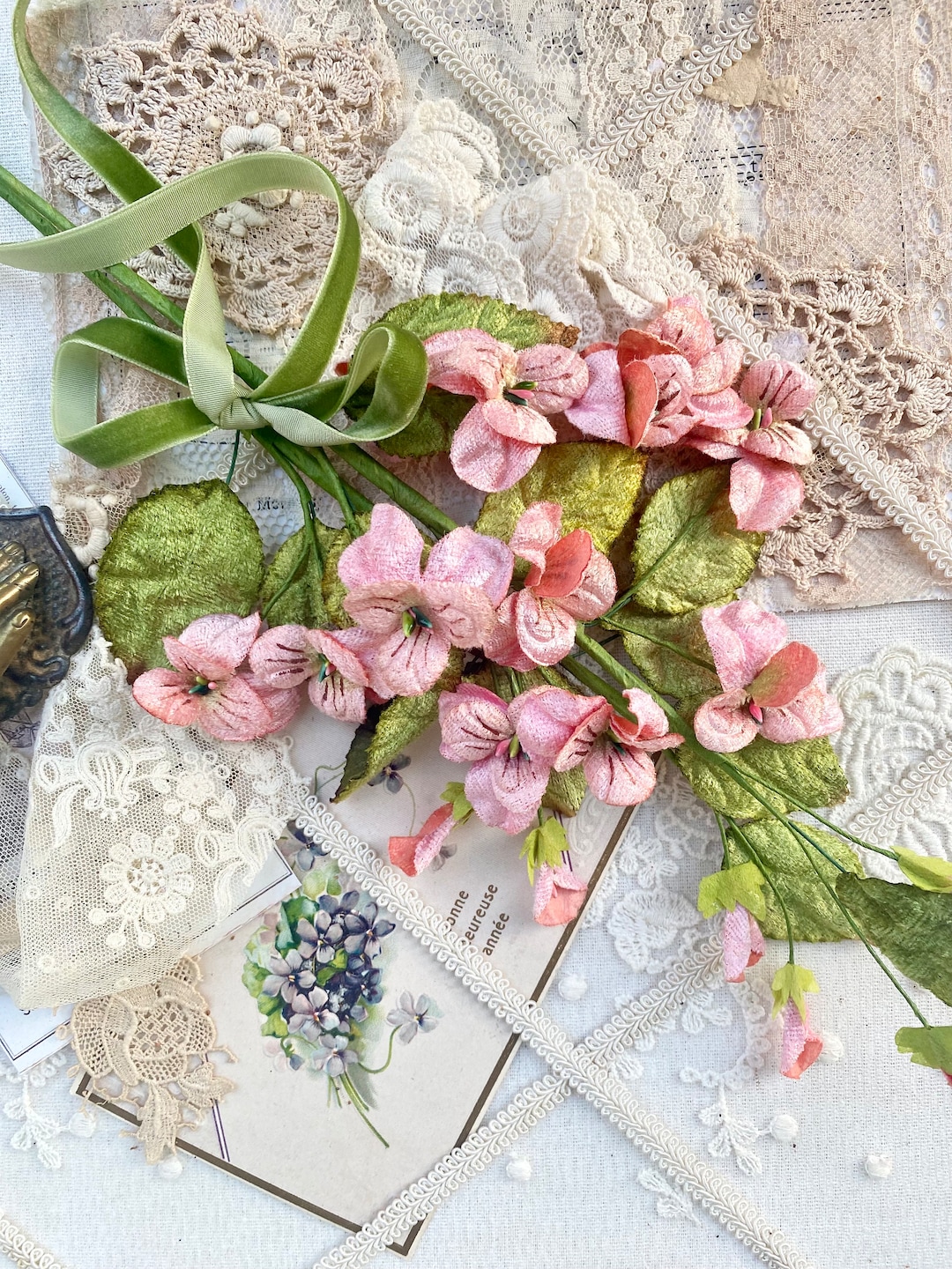 Vintage Viola Posy in Soft Peach. Velvet Viola Posy of Flowers for Use ...