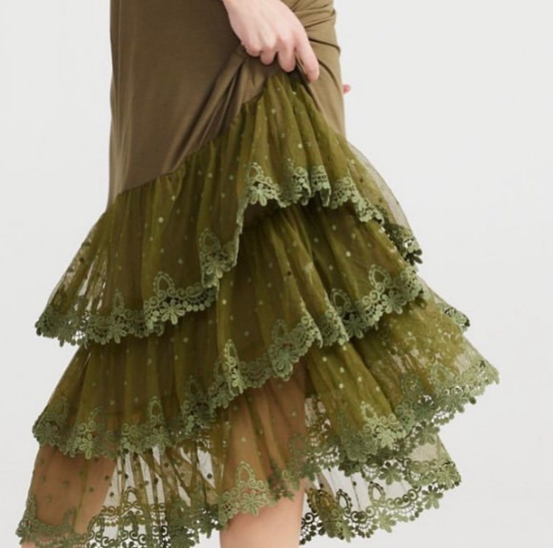 Evangeline Lace Ruffled Slip Dress in Moss. Gorgeous Lace Ruffled Dress ...