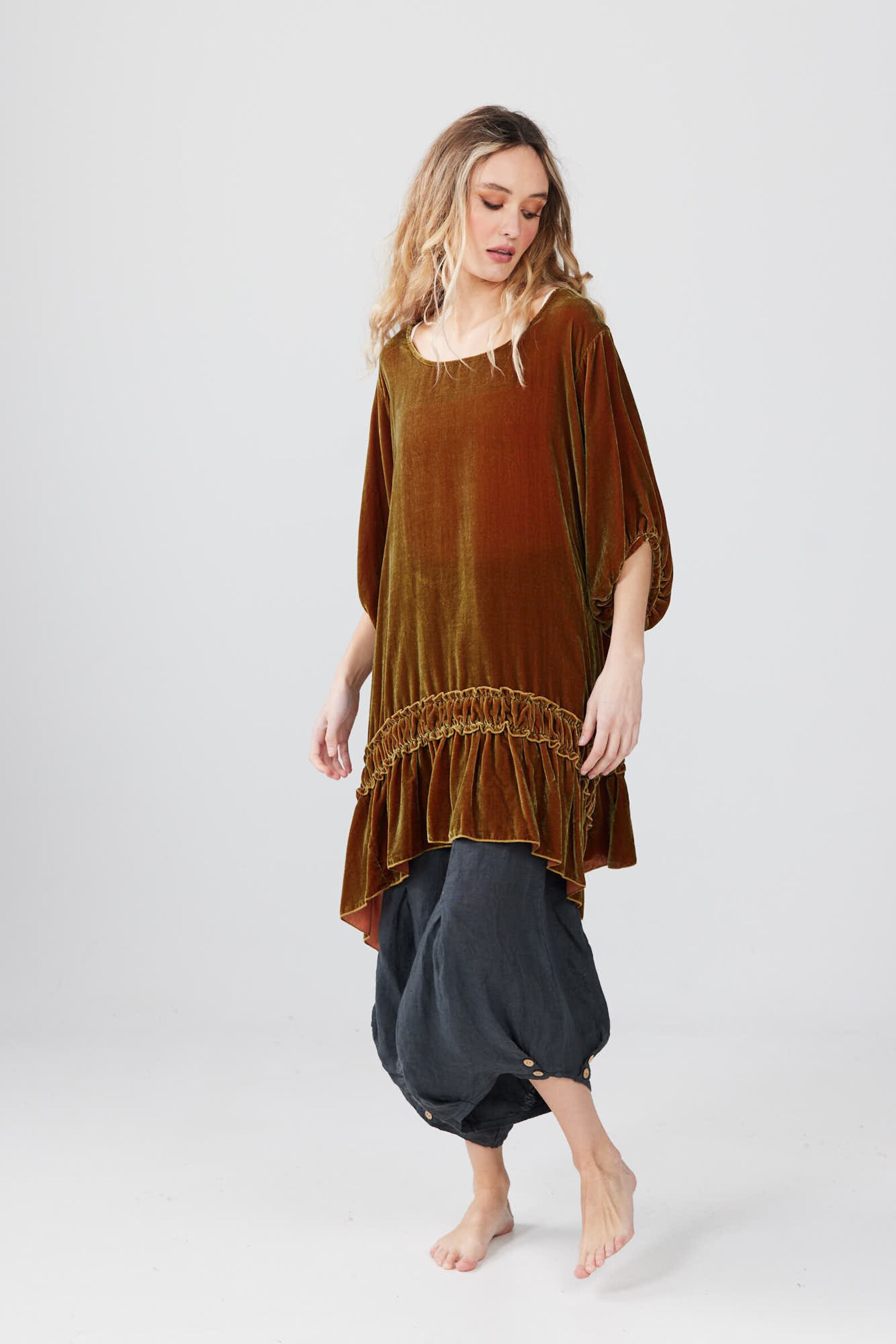 Violette Luxurious Velvet Dress in Russet Gold. Russet Gold Velvet ...
