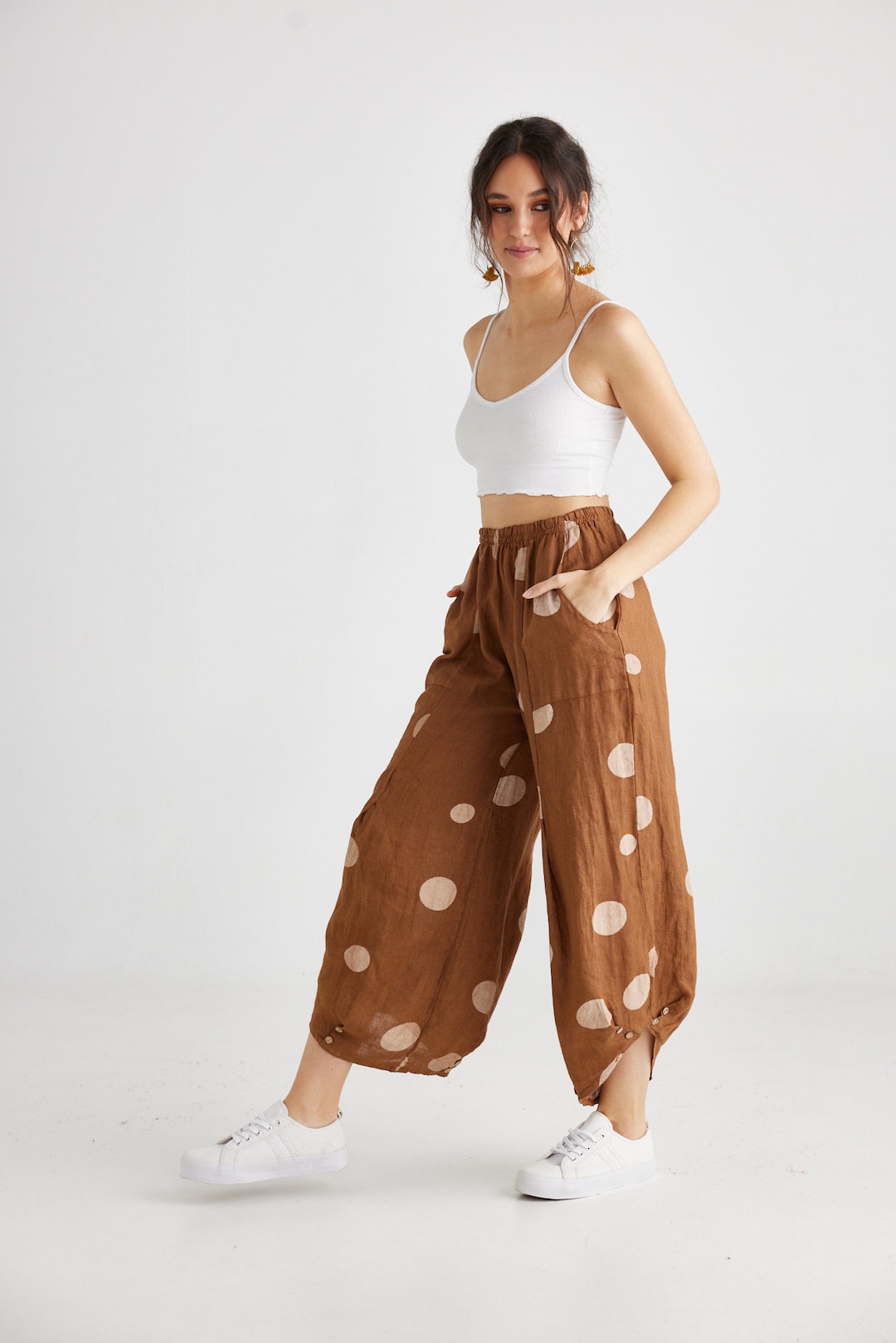 Lulu Linen Polka Dot Pants. Harem Pants. Casual Loose Linen Pants in ...