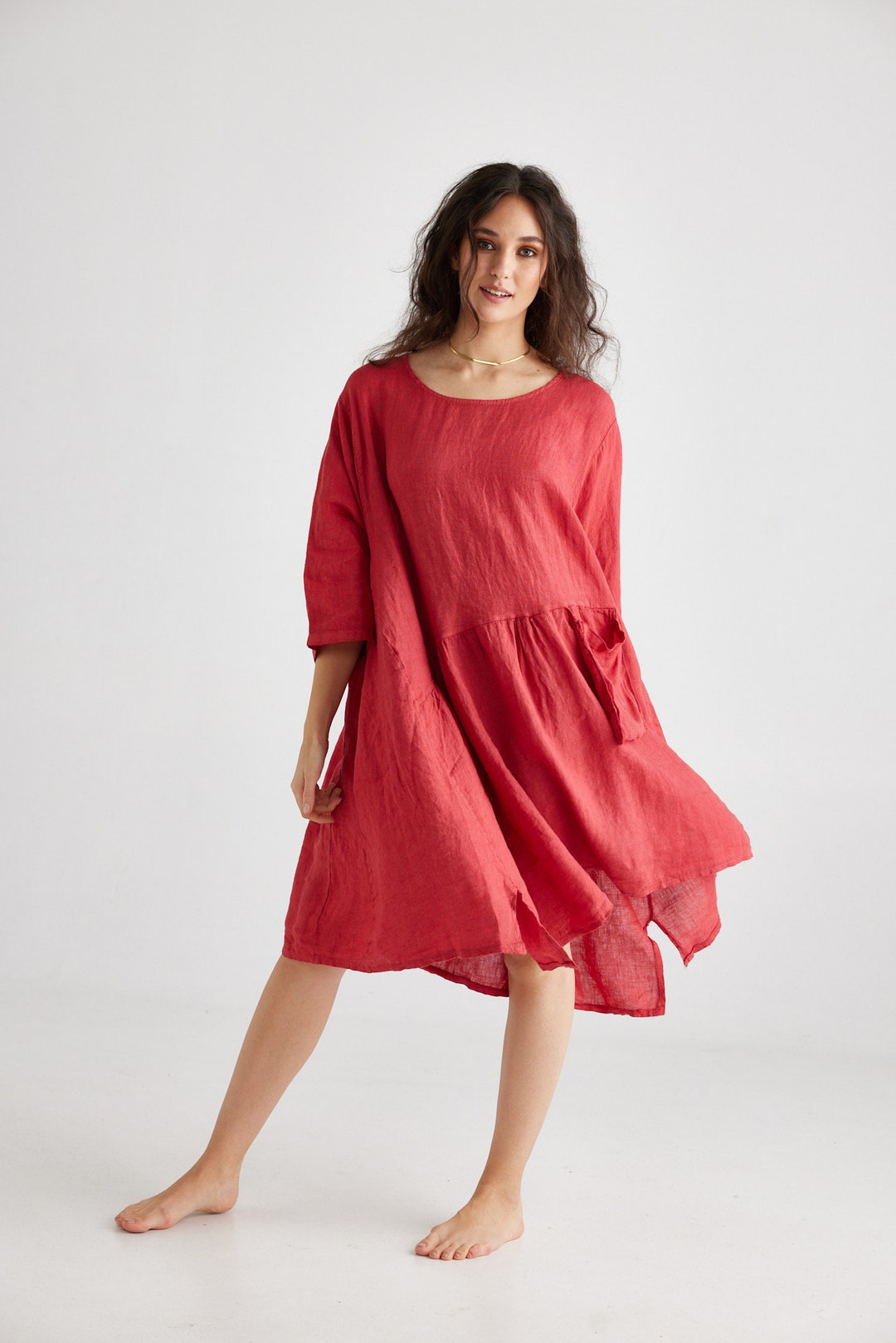Clarissa Linen Dress in Scarlet . . Stylish Fun Linen Dress. Plus Size ...