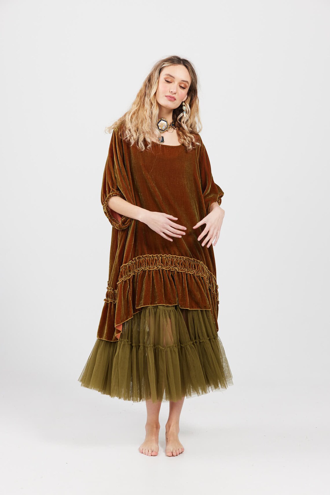 Violette Luxurious Velvet Dress in Russet Gold. Russet Gold Velvet ...