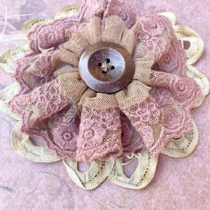 Handmade Vintage Lace Flower Brooch, Dusty Pink Floral Pin - Etsy