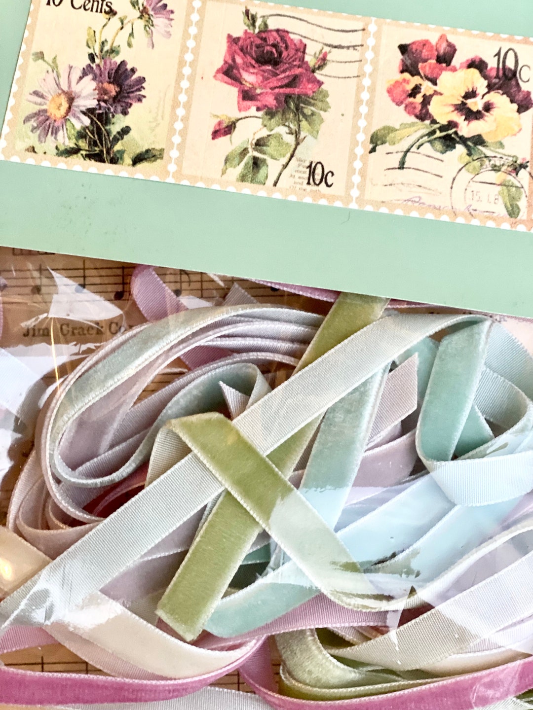 Vintage Ribbon Collection of 5 Different Velvet Ribbons for Collage ...