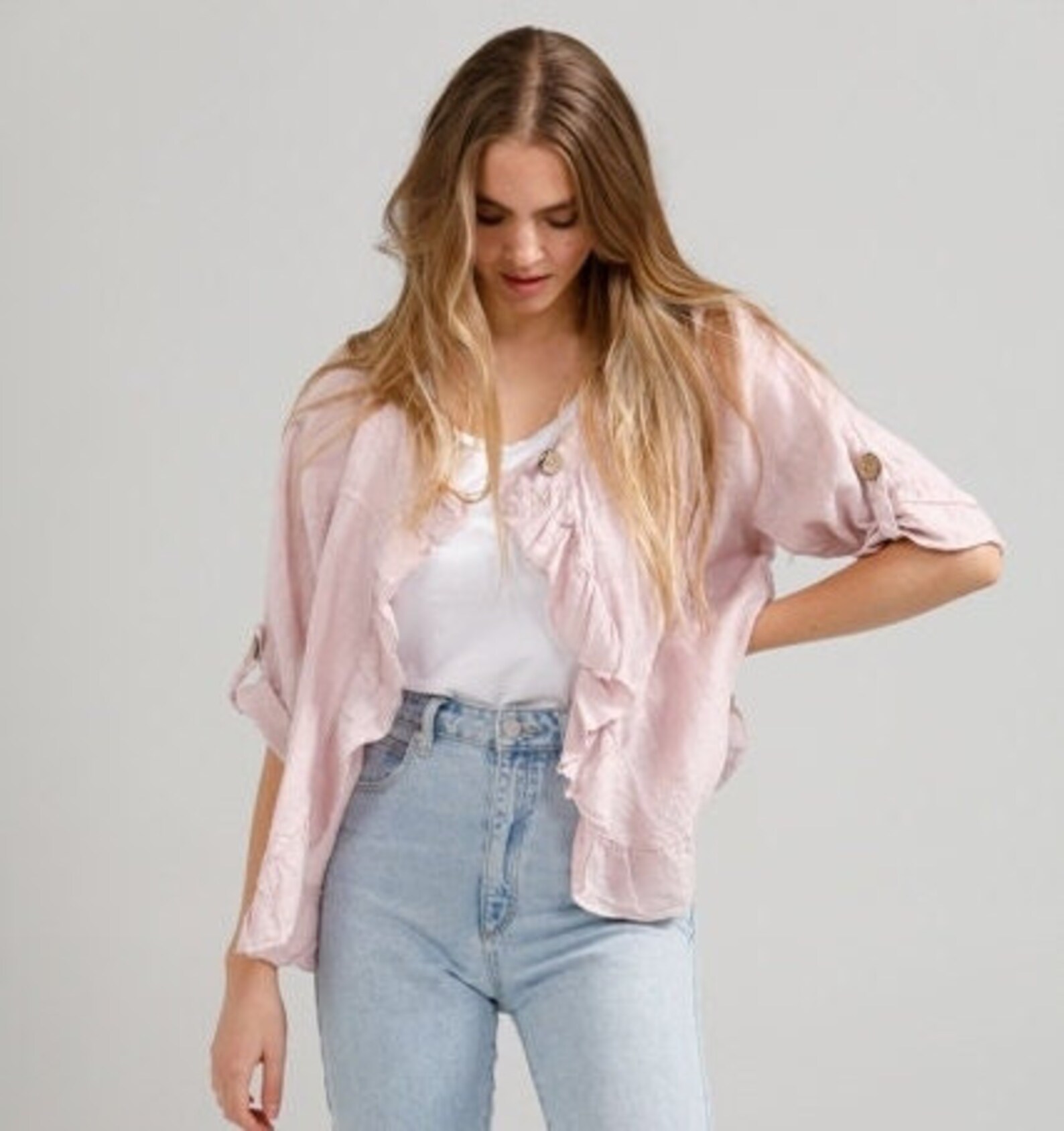 Fifi Linen Jacket. Short Linen Ruffled Jacket. Blush Linen - Etsy