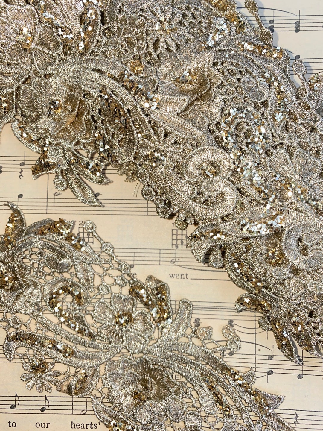 Glitter Gold Floral Lace Motif . 3 Motifs in Gold Glittered Lace ...