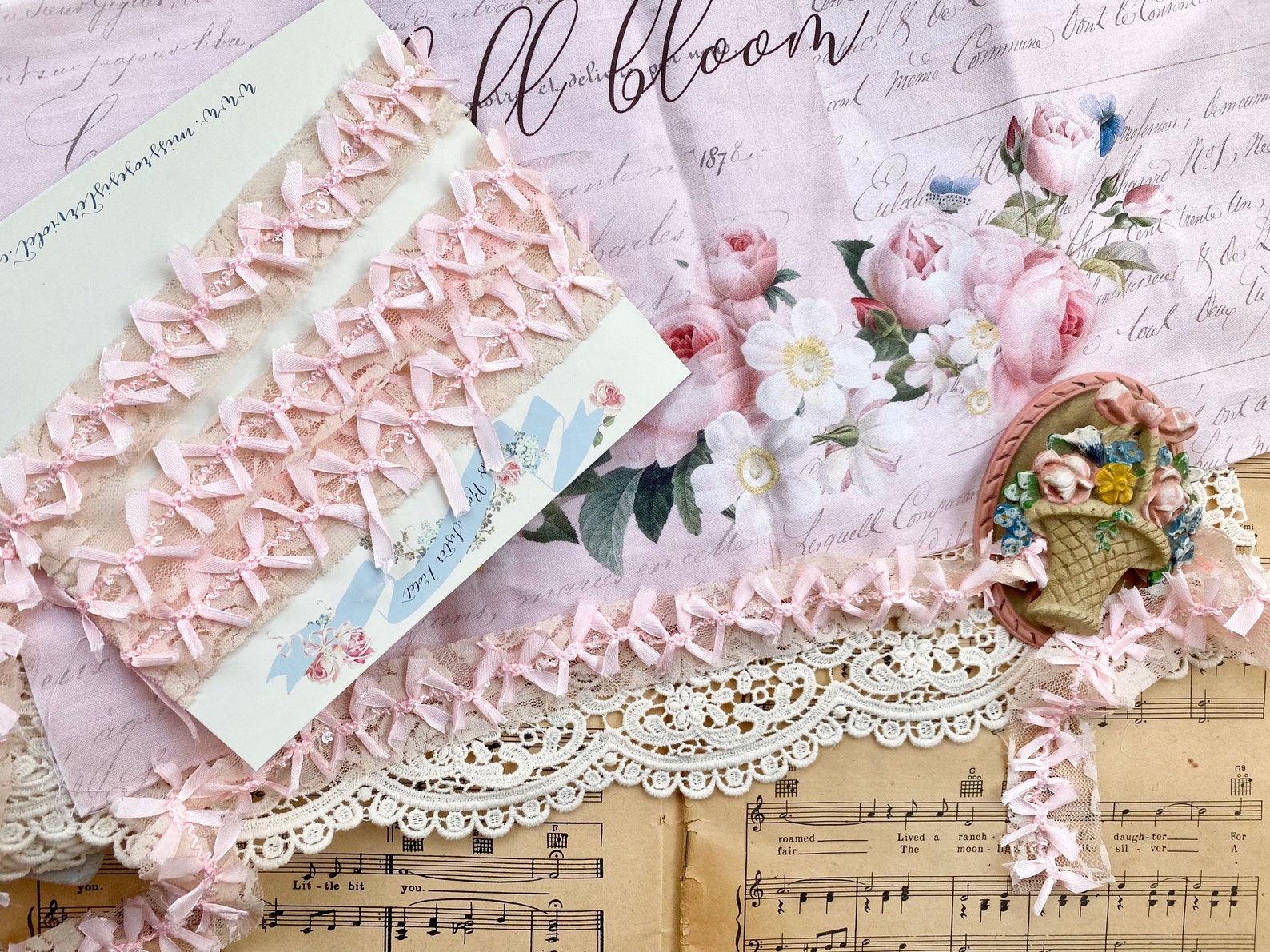 Vintage Pastel Pink Bow Trim for Scrapbooking Junk Journals | Etsy