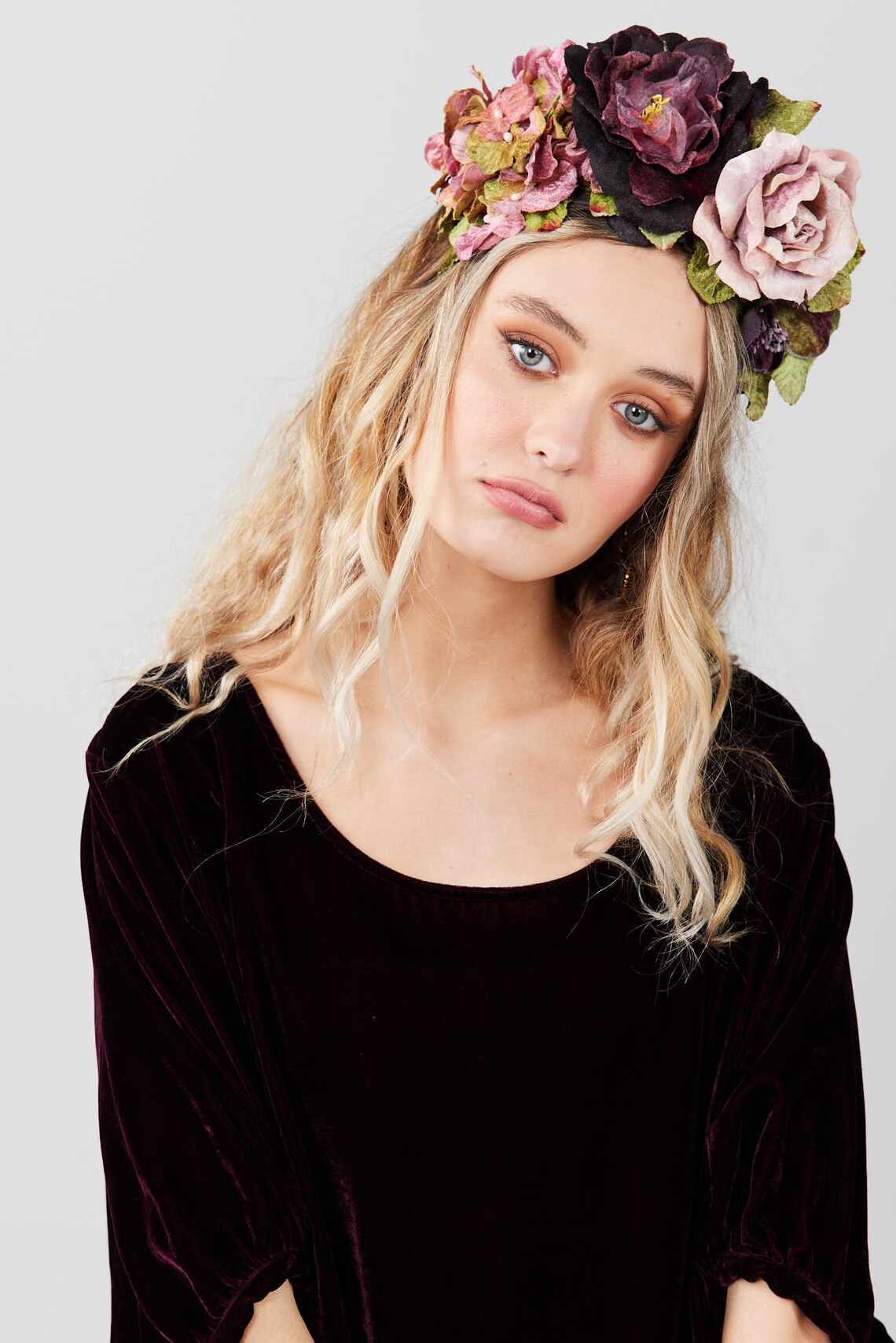 Night at the Opera Flower Crown. Velvet Flower Headpiece. Velvet Flower ...