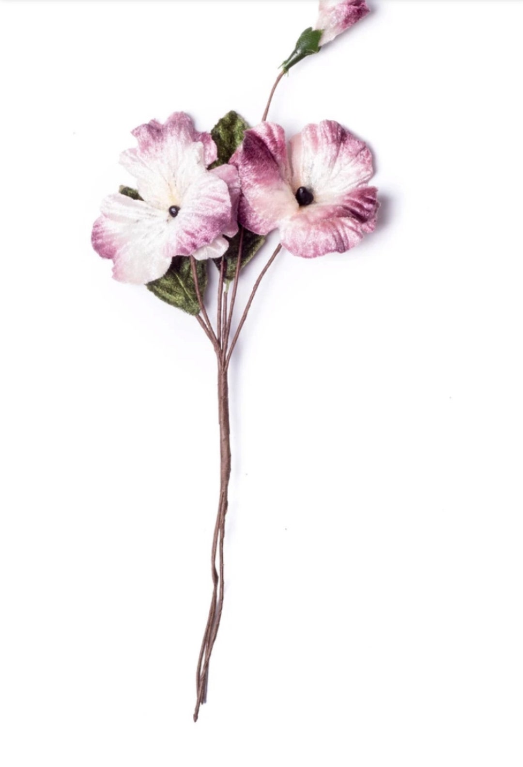 Vintage Velvet Pansy Stem of 2 Flowers and Bud With Velvet Leaves ...