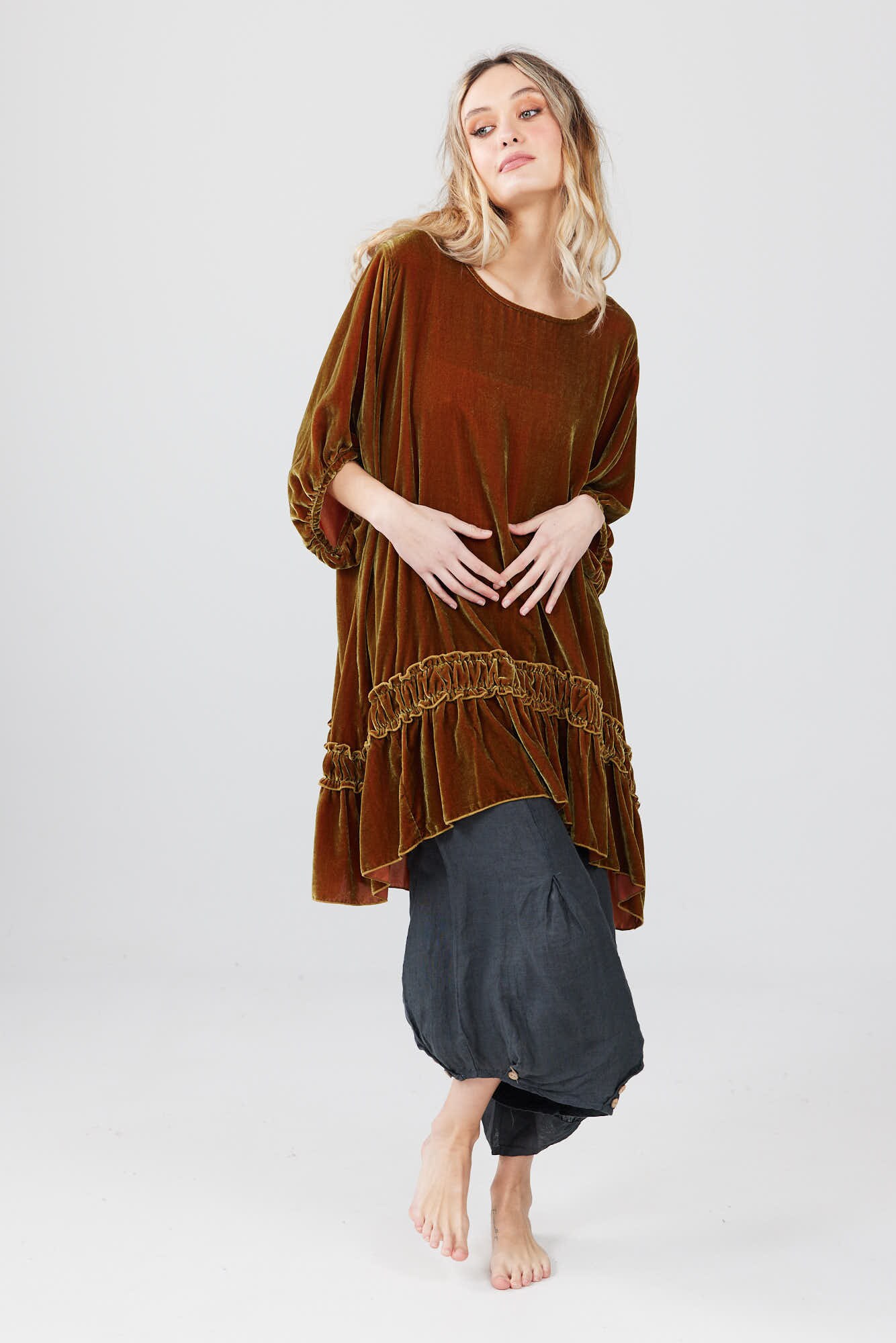 Violette Luxurious Velvet Dress in Russet Gold. Russet Gold Velvet ...