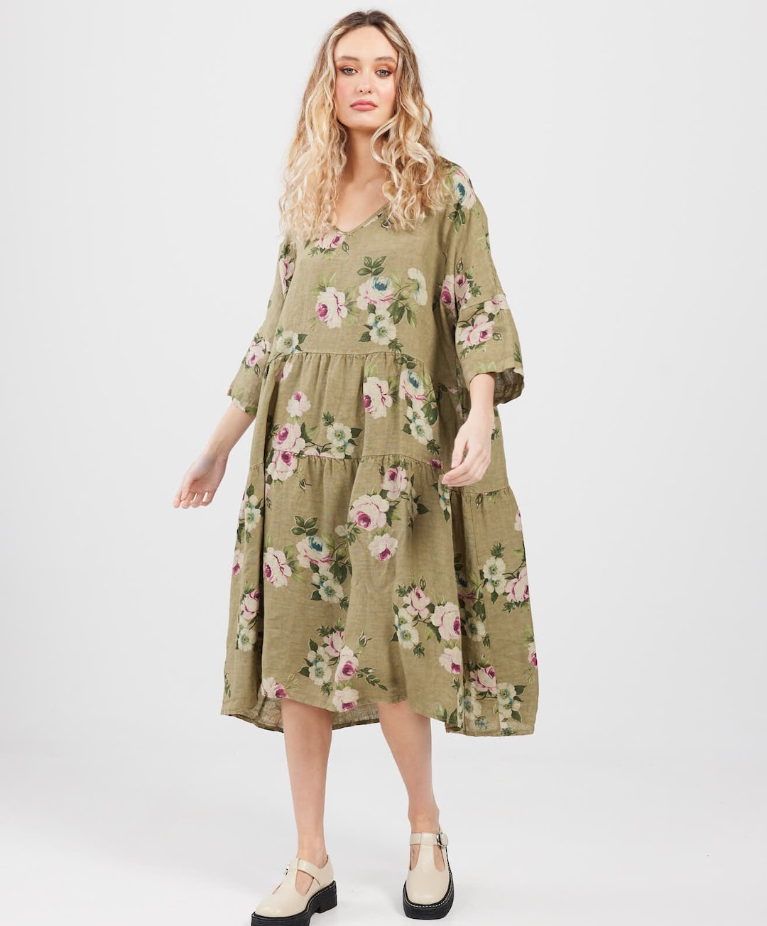 Stella Dress in Floral Linen . Pretty Linen Floral Dress in Colonial ...