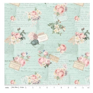 Rose and Violets Garden Party Quilting Cotton Fabric in Songbird is ...