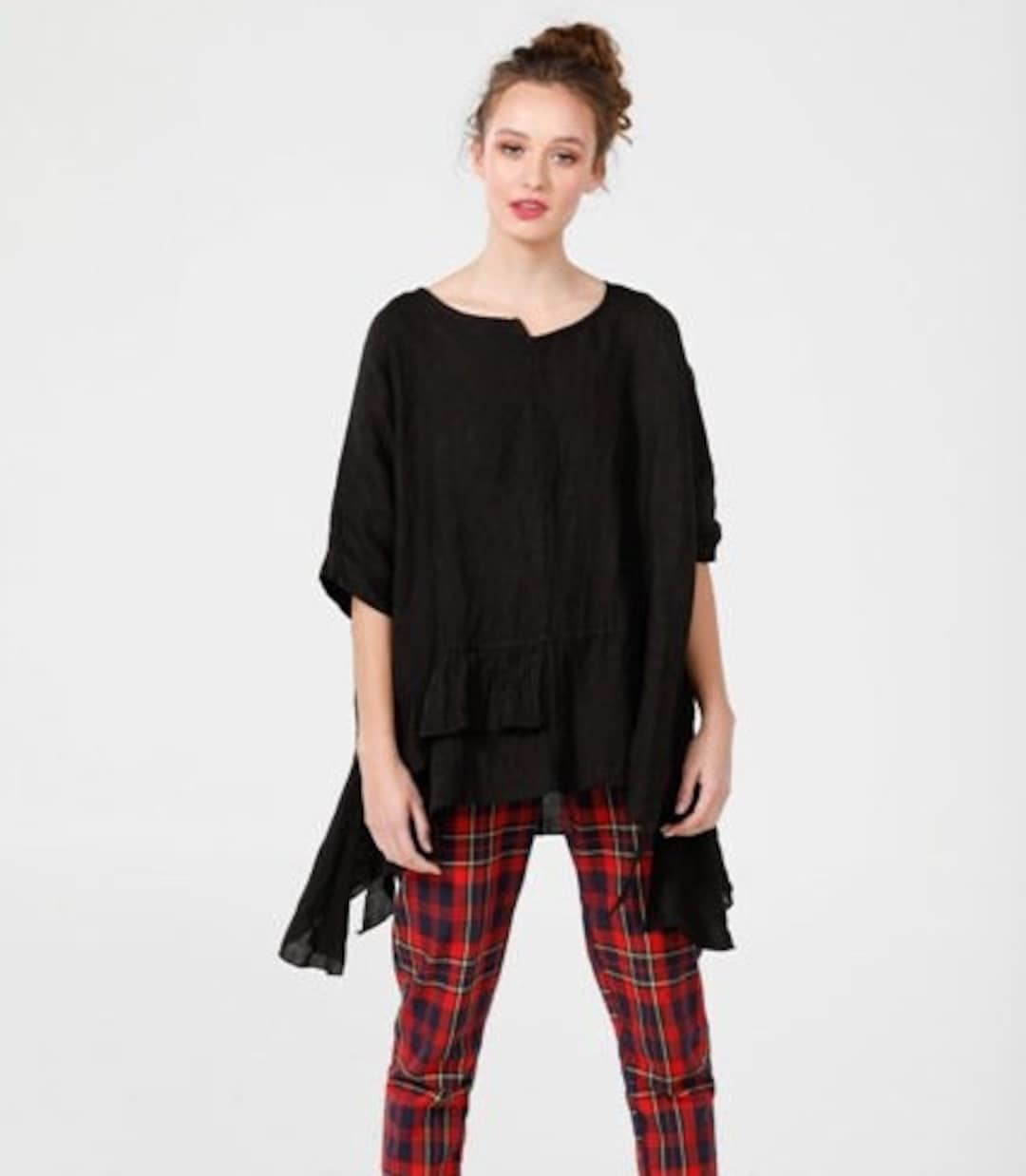 Sorrento Top in Italian Linen in Black Made in Italy for Miss Rose ...