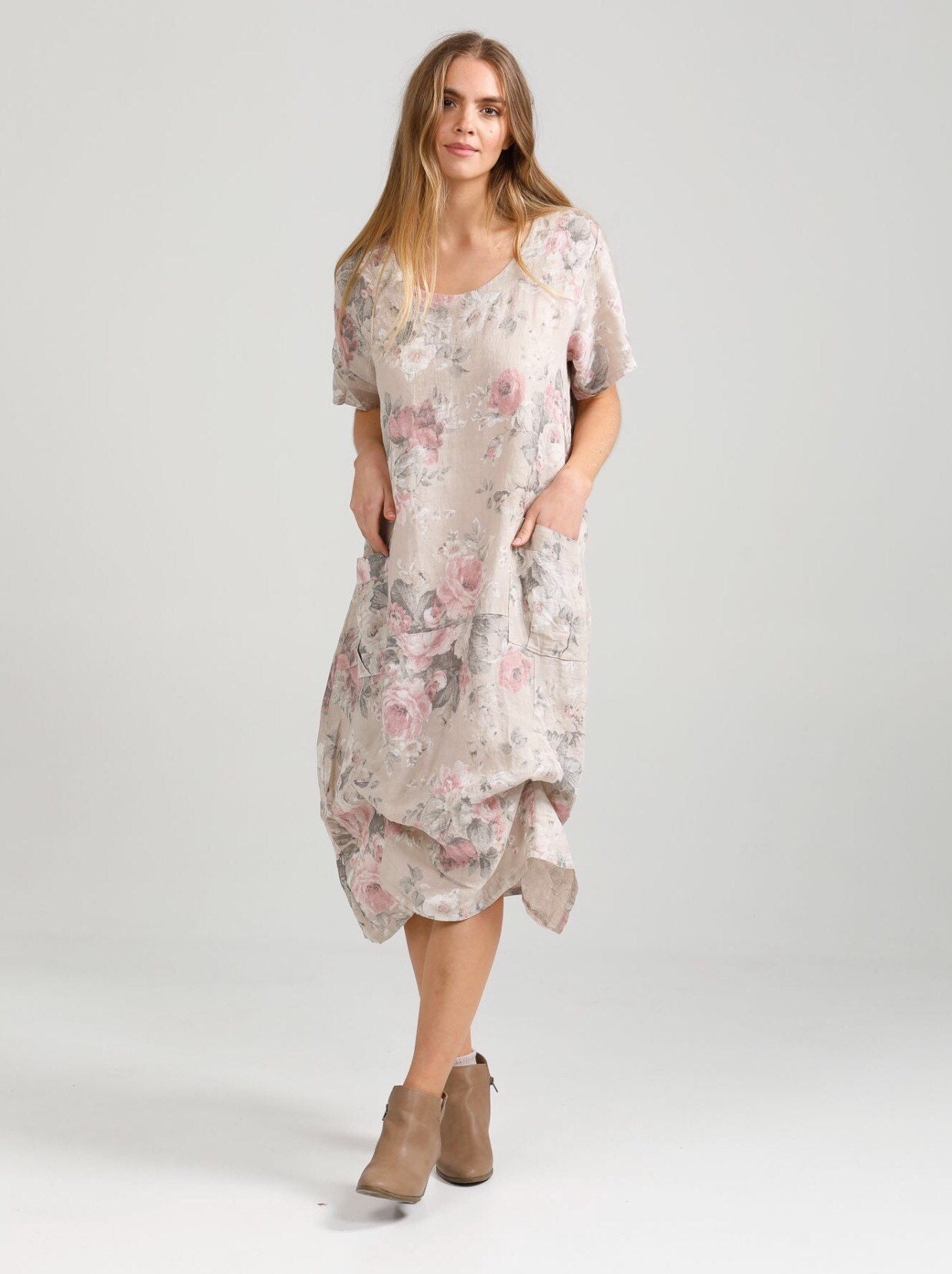 Linen Floral Ruched Dress . Primavera Linen Dress - Etsy Australia