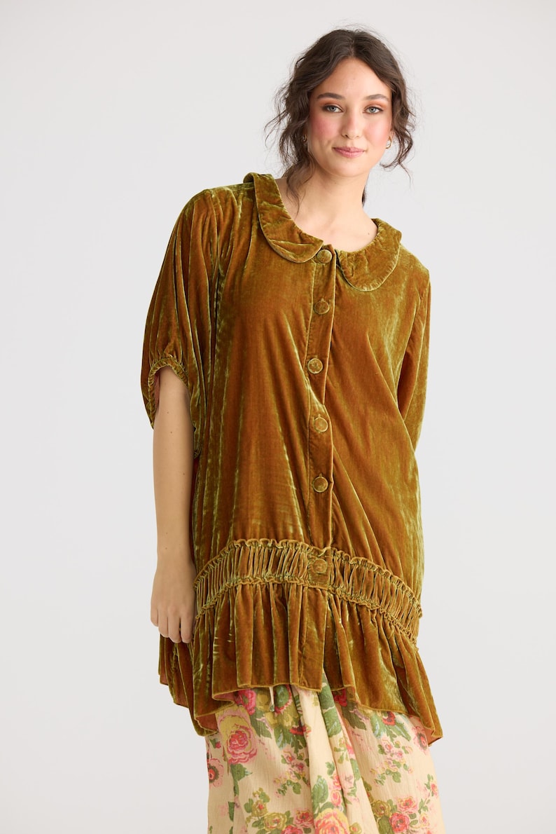 Florentine Luxurious Velvet Coat Dress in Russet Gold. Velvet Smock Top ...