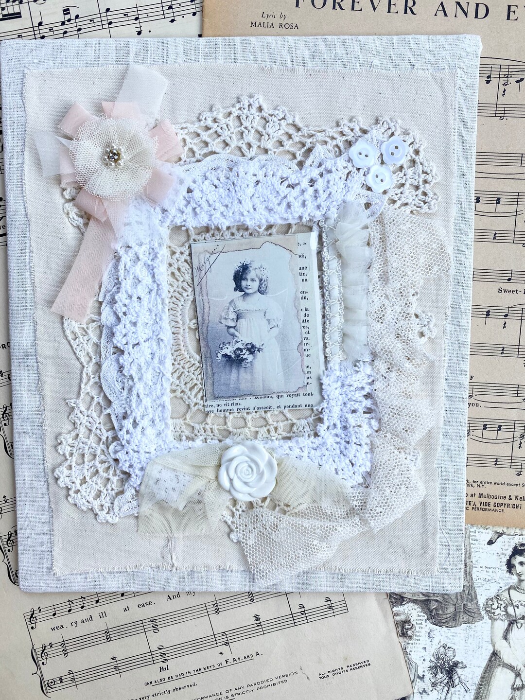 Decorative Lace Frame . Collaged Lace Photo Frame . Decorative Shabby ...