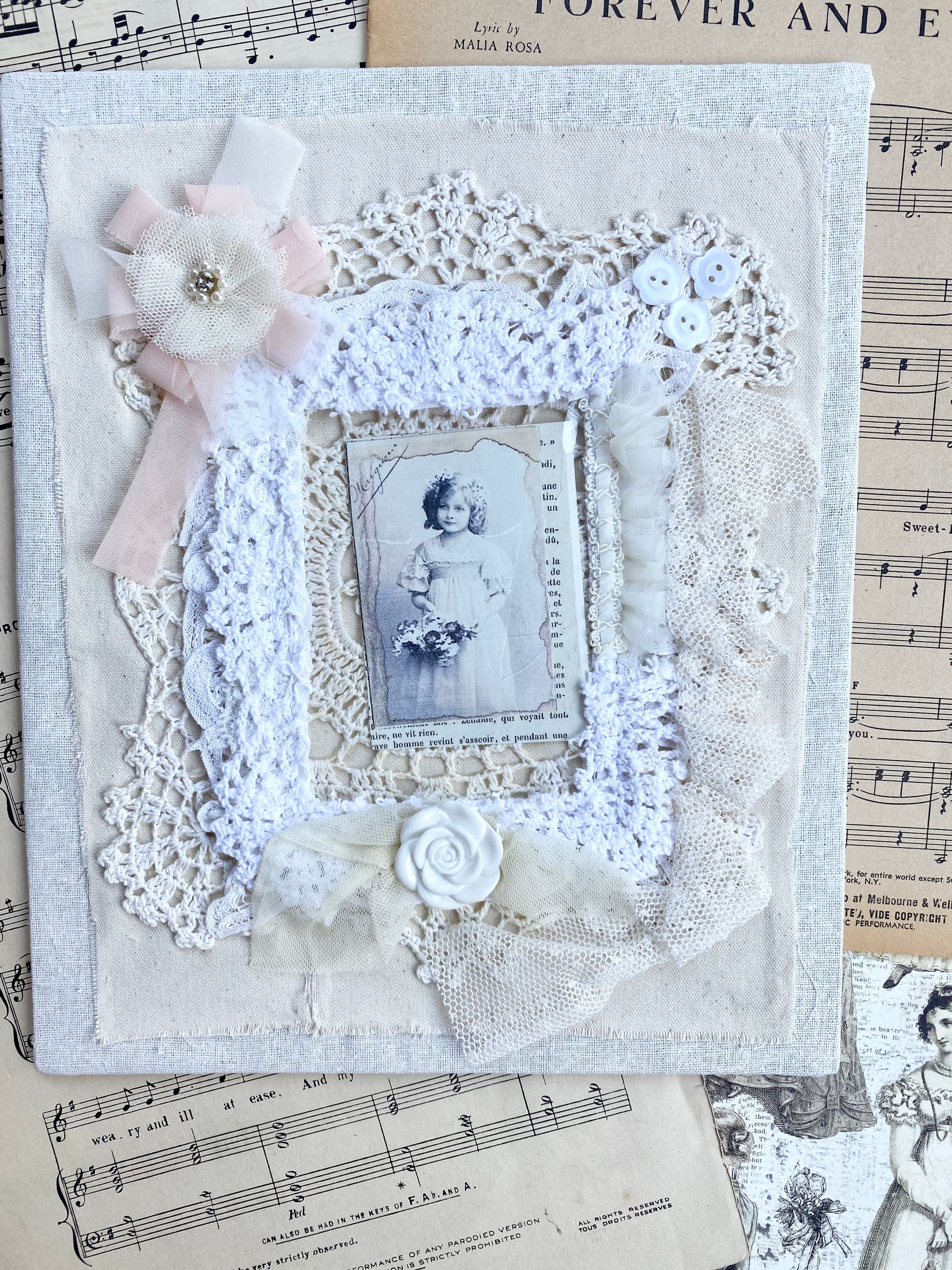 Decorative Lace Frame . Collaged Lace Photo Frame . Decorative Shabby ...