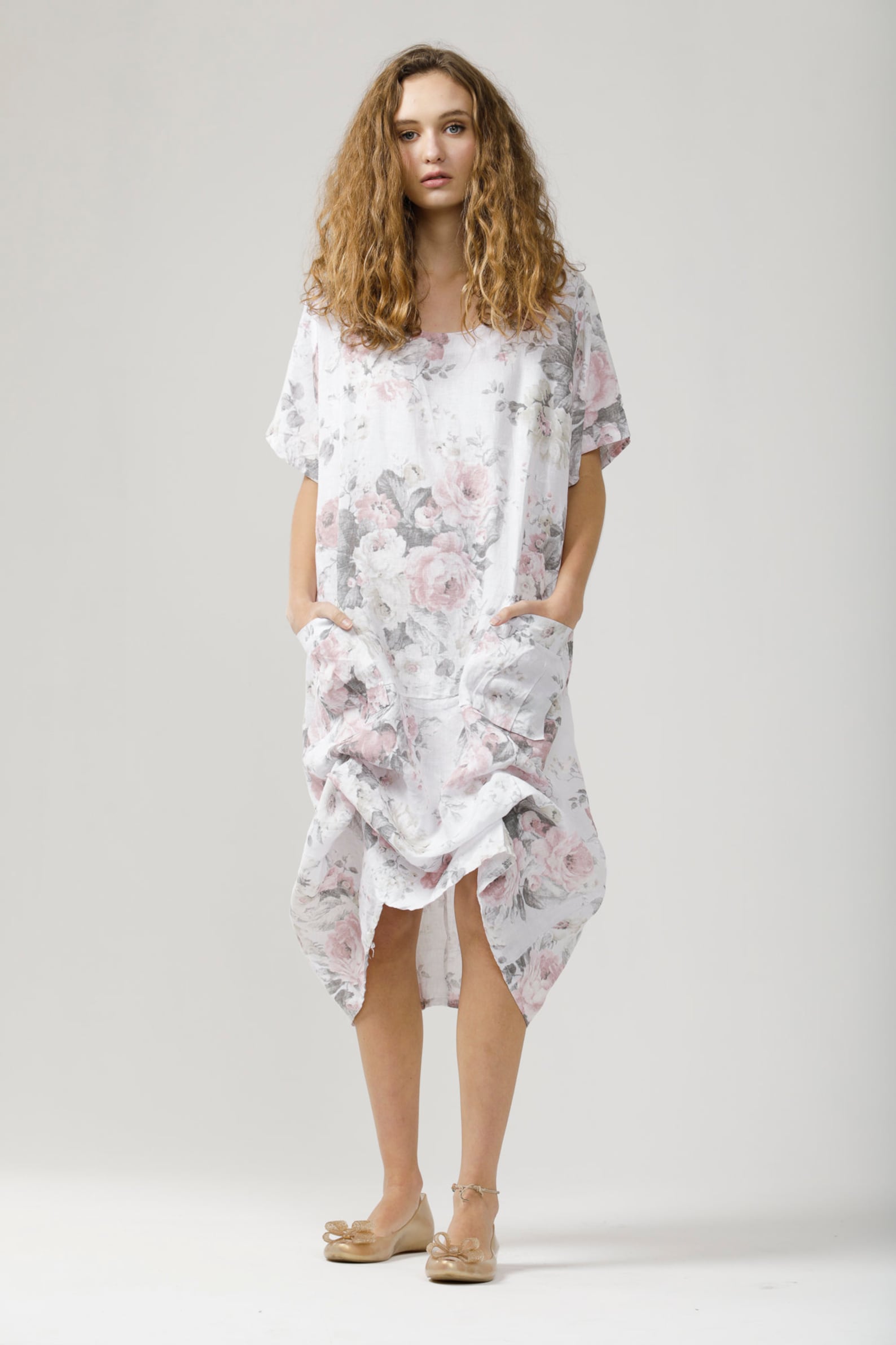 Linen Floral Ruched Dress . Primavera Ruched Linen Dress . - Etsy