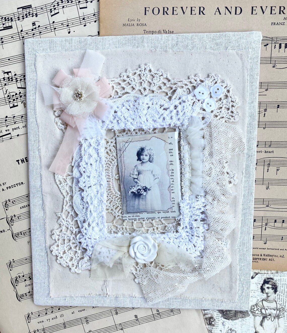 Decorative Lace Frame . Collaged Lace Photo Frame . Decorative Shabby ...