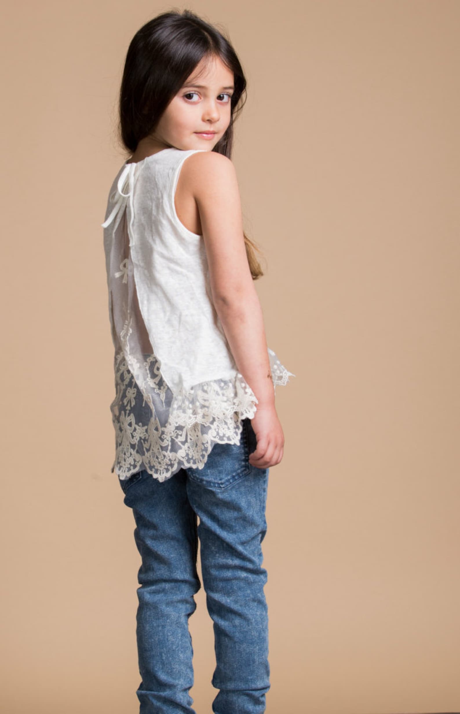 Girls Lace and Cotton Top . Vintage Inspired Cotton Lace Top . - Etsy