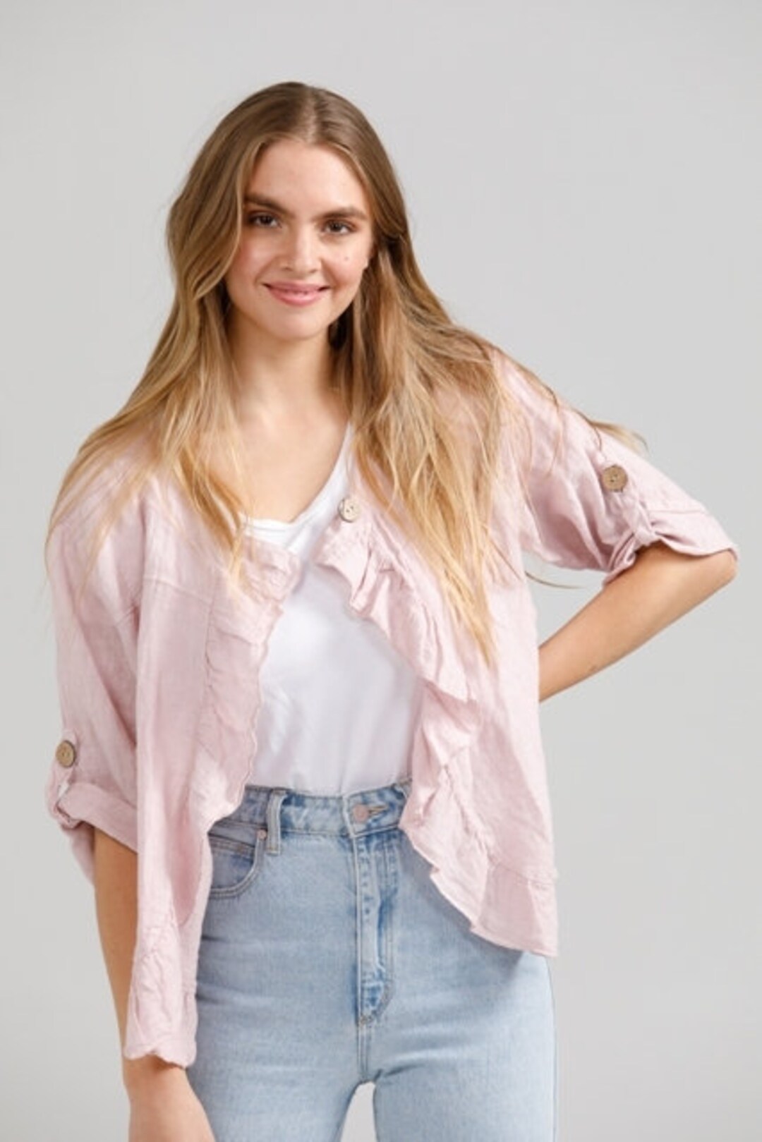 Fifi Linen Jacket. Short Linen Ruffled Jacket. Blush Linen Jacket With ...