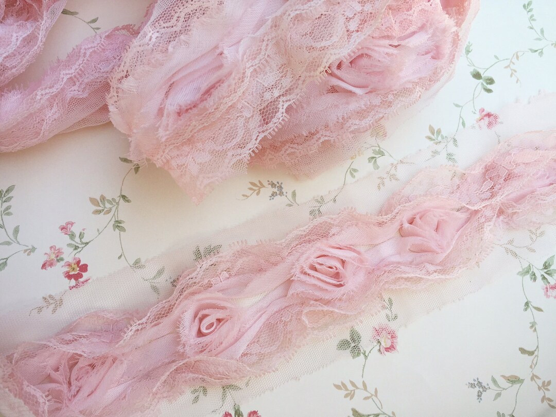 Chiffon Rose and Lace Trim . Embellishment Rose Trim. Tulle Roses .trim ...