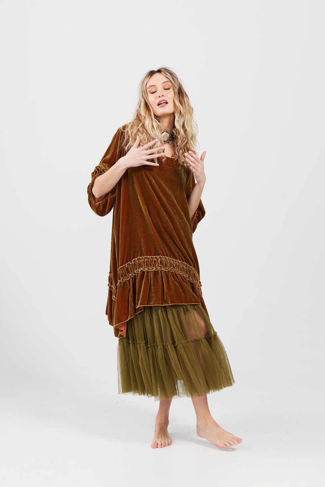 Violette Luxurious Velvet Dress in Russet Gold. Russet Gold Velvet ...