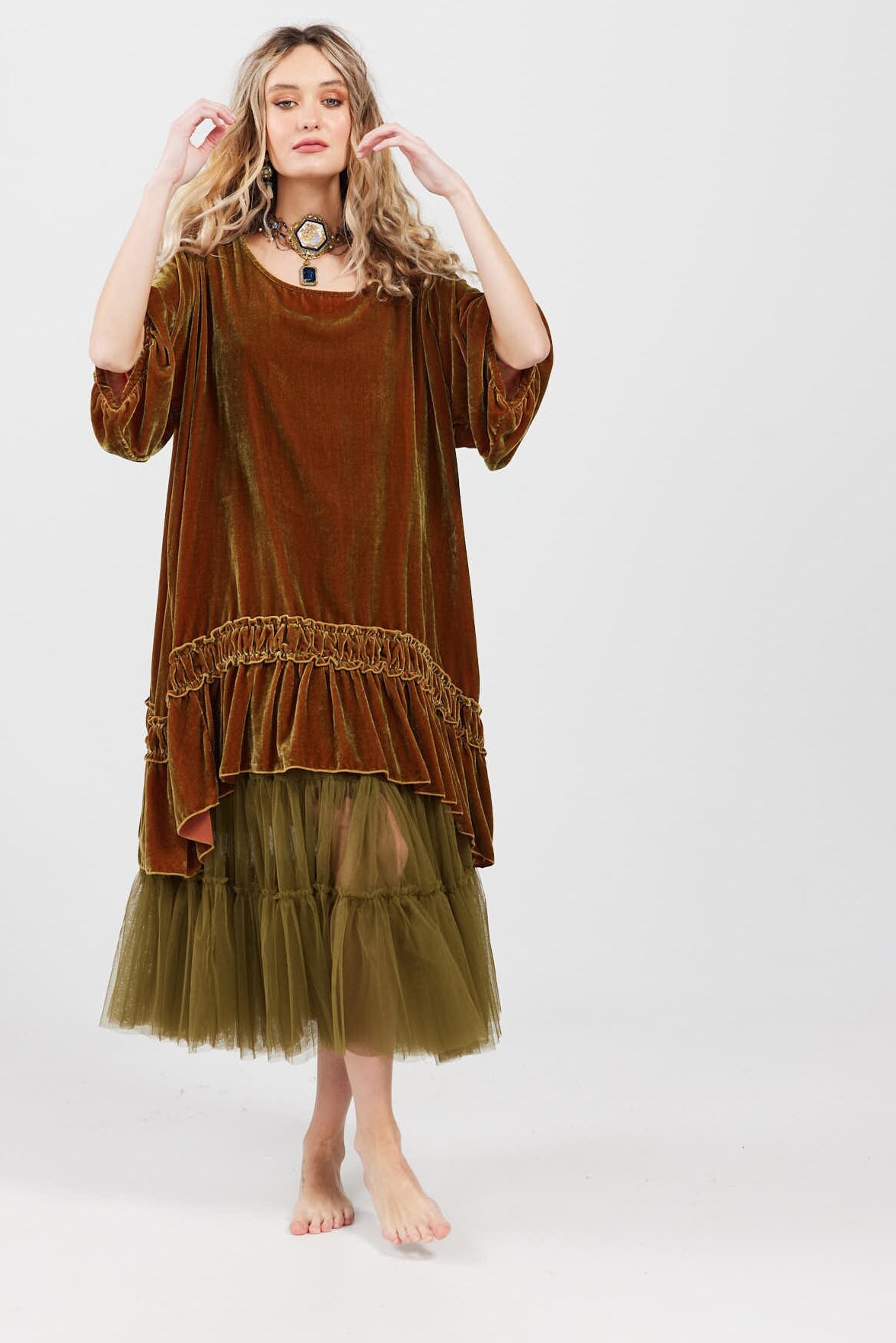 Violette Luxurious Velvet Dress in Russet Gold. Russet Gold Velvet ...