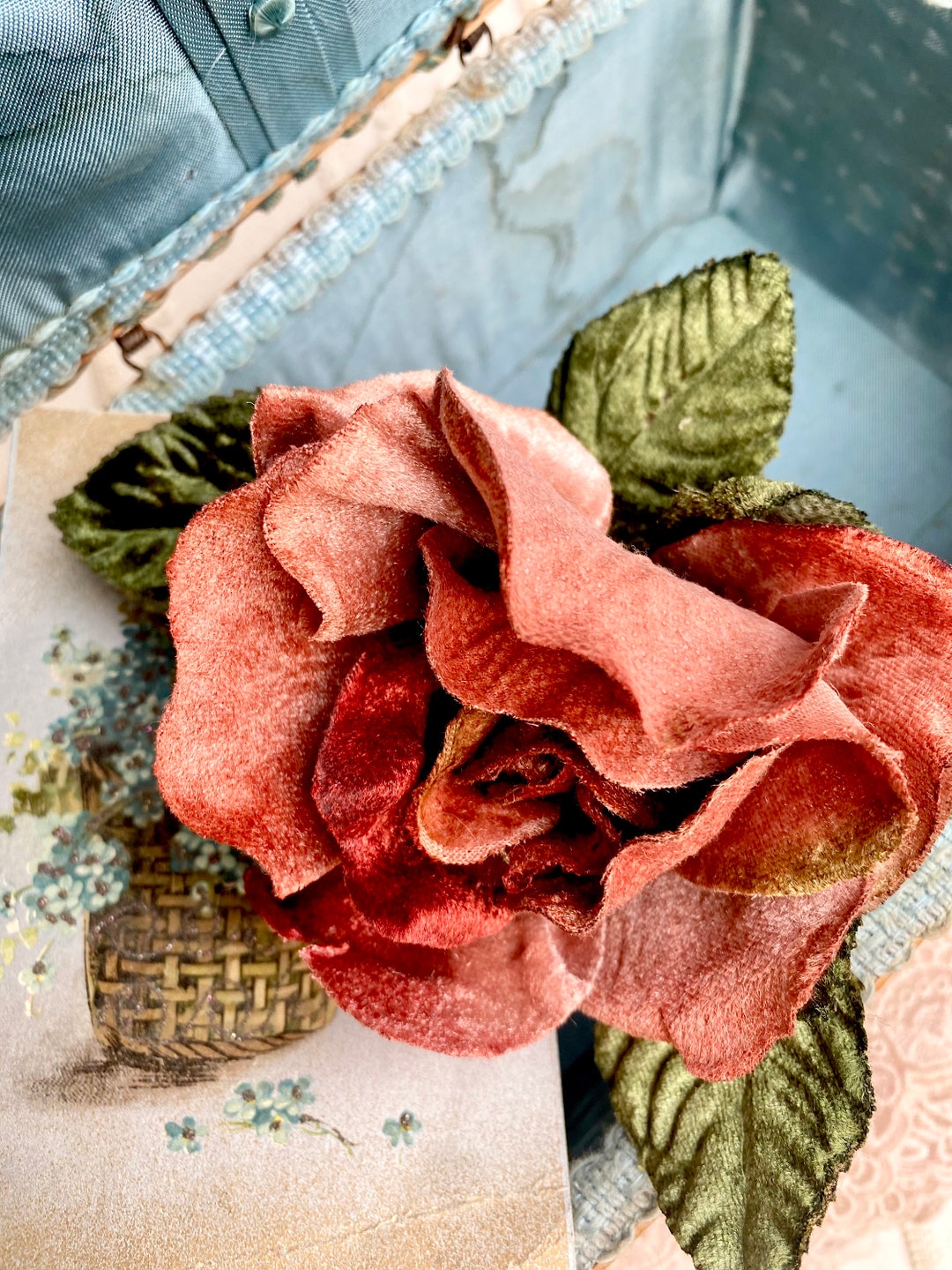 Velvet Stemmed Rose. Millinery Rose With Velvet Wrapped Stem. Millinery ...