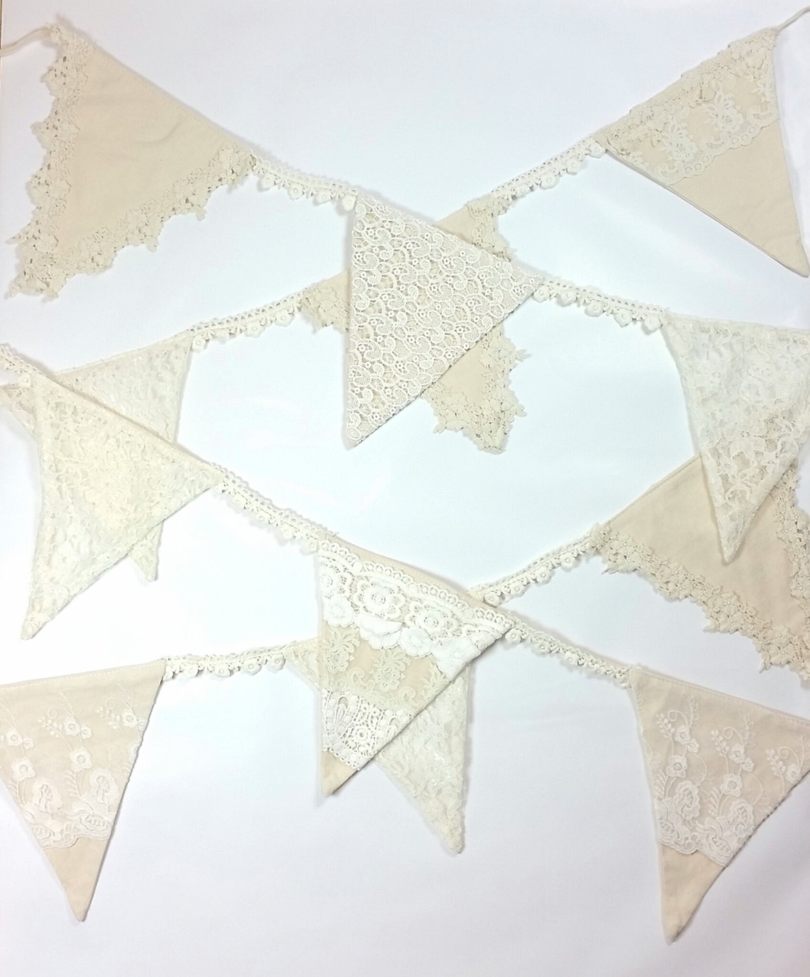 Linen & Lace Bunting. Vintage Style Lace Pennants Wedding - Etsy