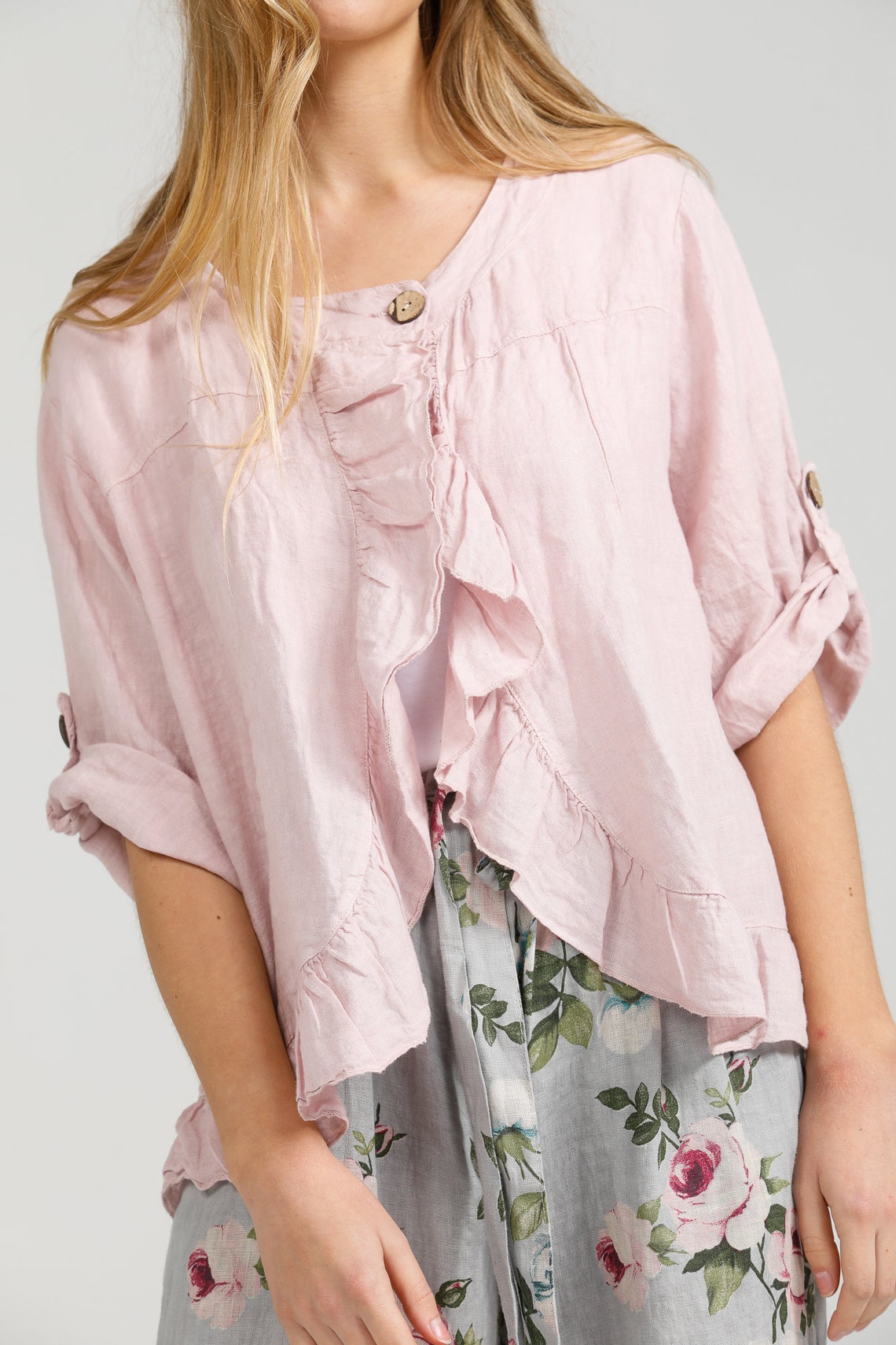 Fifi Linen Jacket. Short Linen Ruffled Jacket. Blush Linen - Etsy