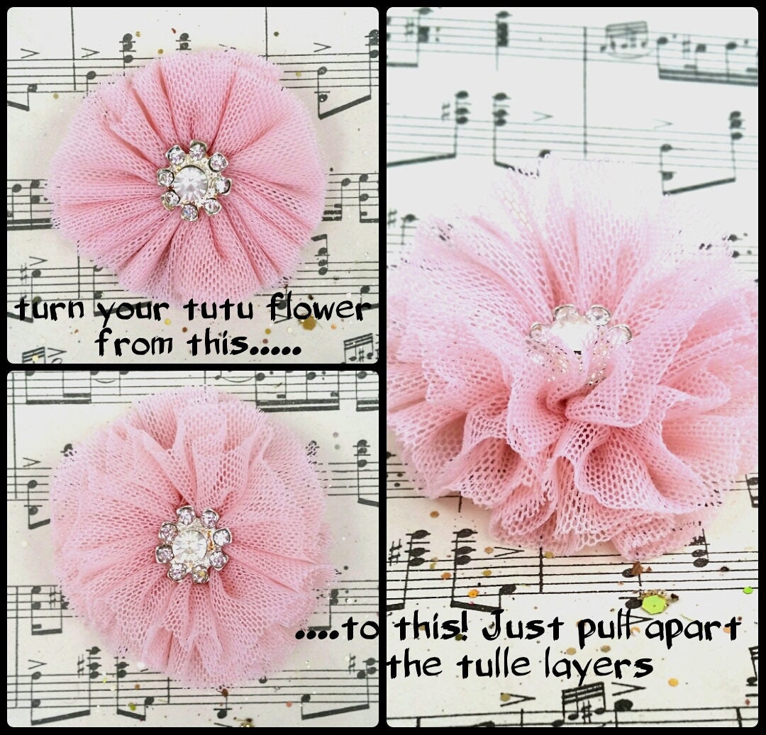 Tulle Flower Embellishments, Crystal Adornments, Craft Supplies (set of ...