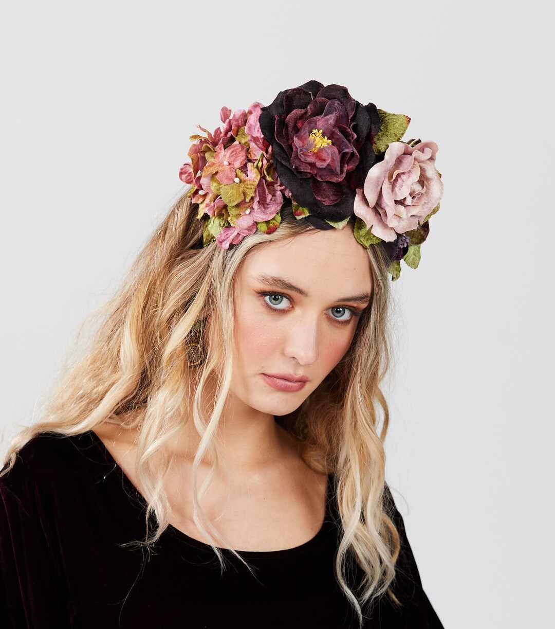 Night at the Opera Flower Crown. Velvet Flower Headpiece. Velvet Flower ...