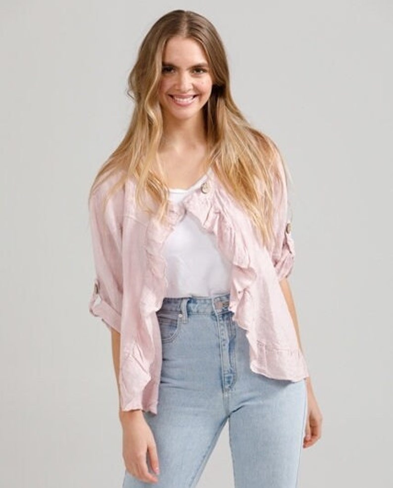 Fifi Linen Jacket. Short Linen Ruffled Jacket. Blush Linen - Etsy