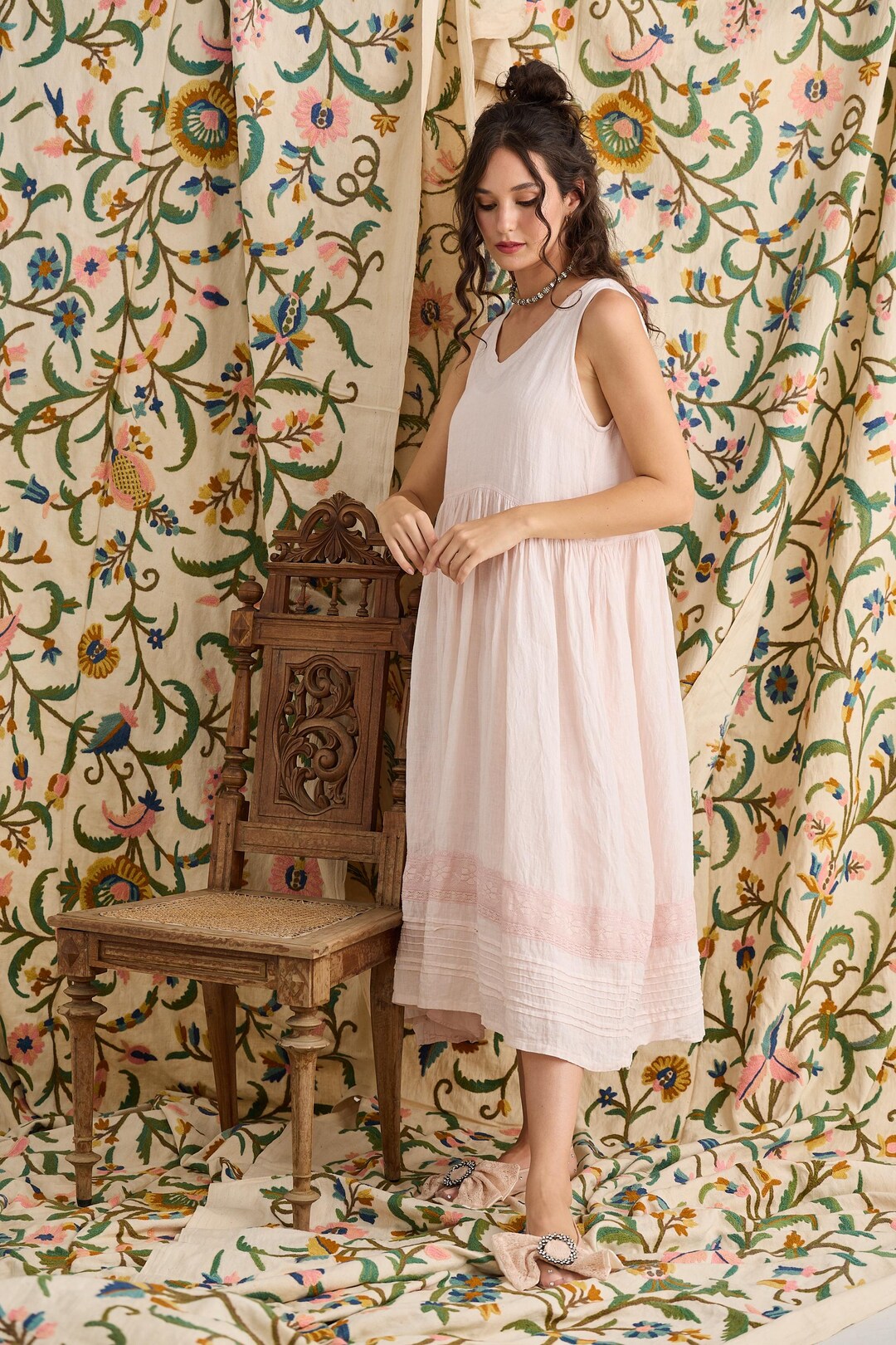 Cassandra Linen and Lace Dress With Gorgeous Pintucking Detail. Casual ...