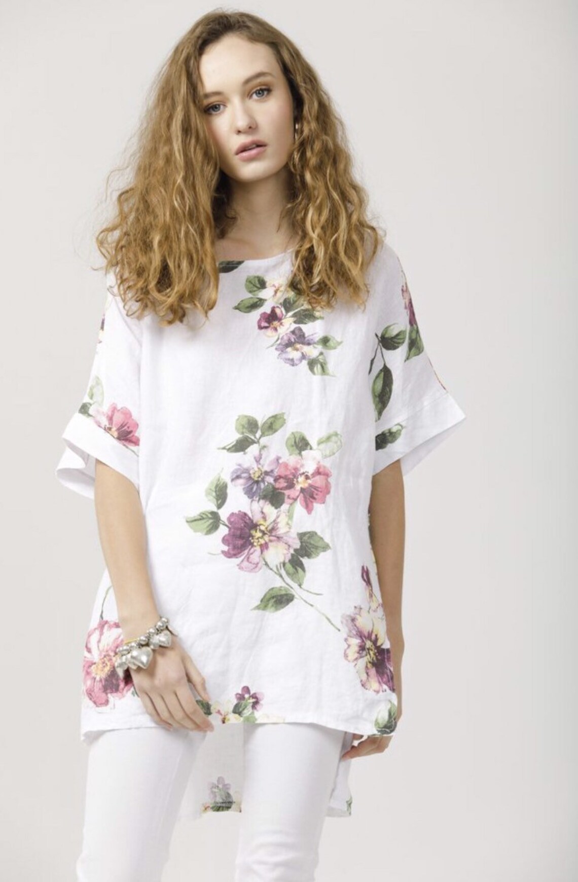 Contessa Linen Floral Top . Italian Floral Linen Top . - Etsy