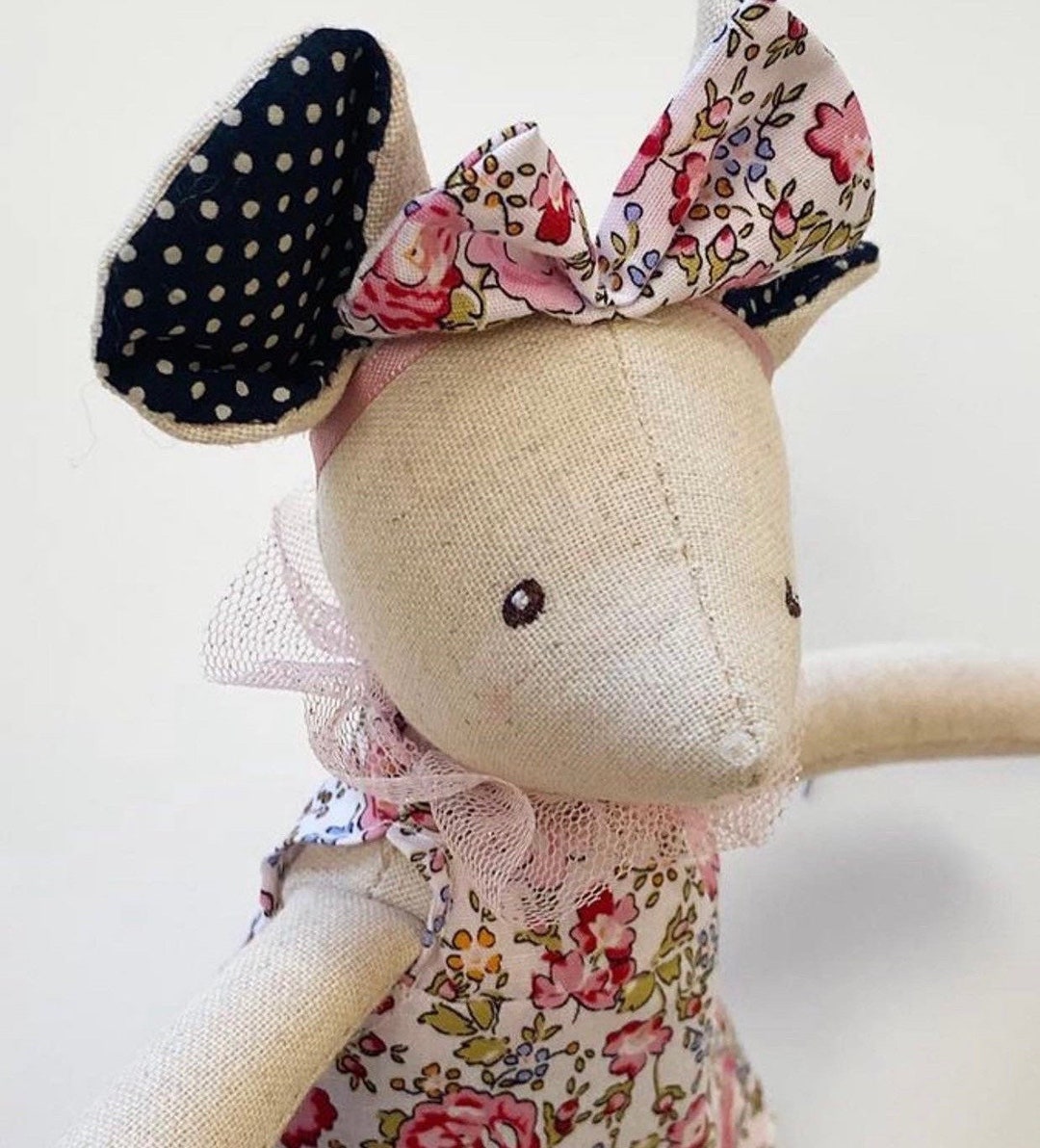 Milly Mouse Soft Handmade Toy Dressed in Removable Vintage Floral Dress ...