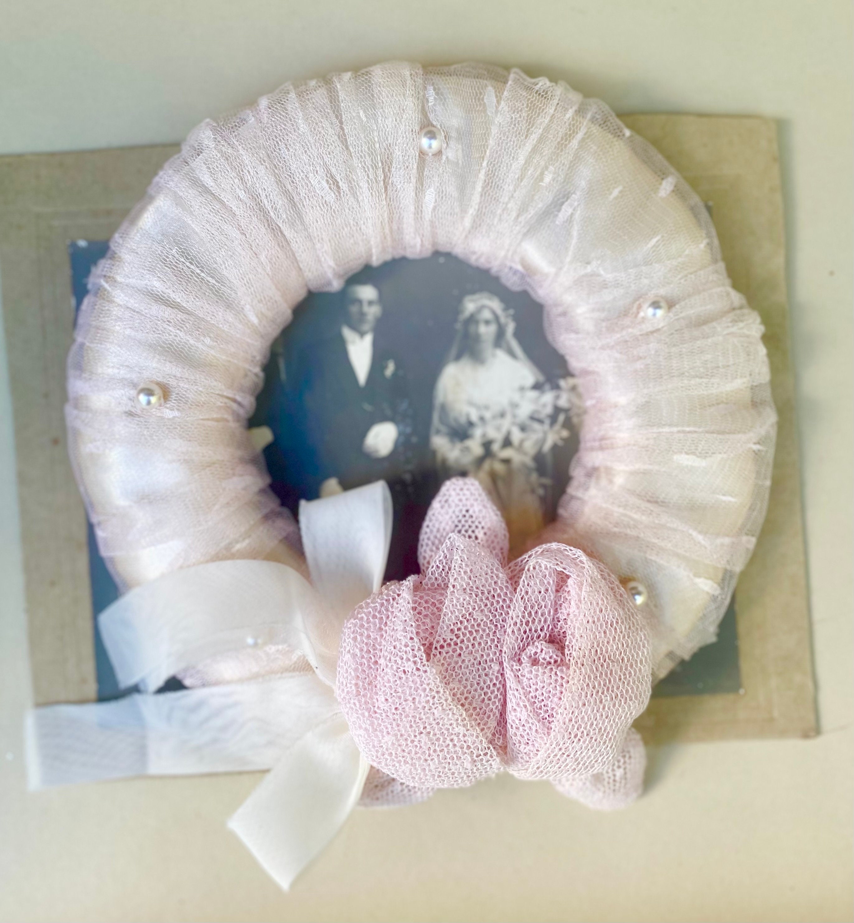 Vintage Pink Padded Net Wreath for Christmas or Wedding Decoration ...