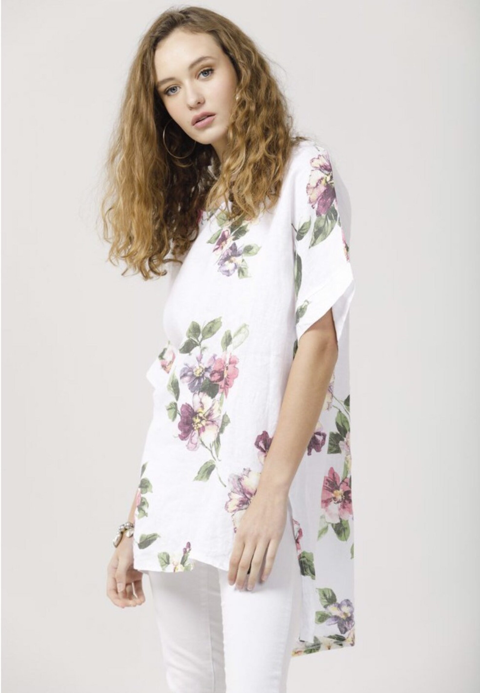 Contessa Linen Floral Top . Italian Floral Linen Top . - Etsy