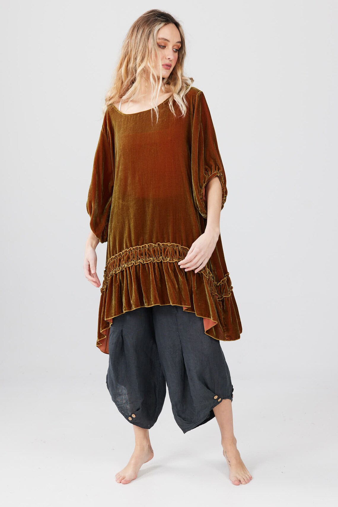 Violette Luxurious Velvet Dress in Russet Gold. Russet Gold Velvet ...