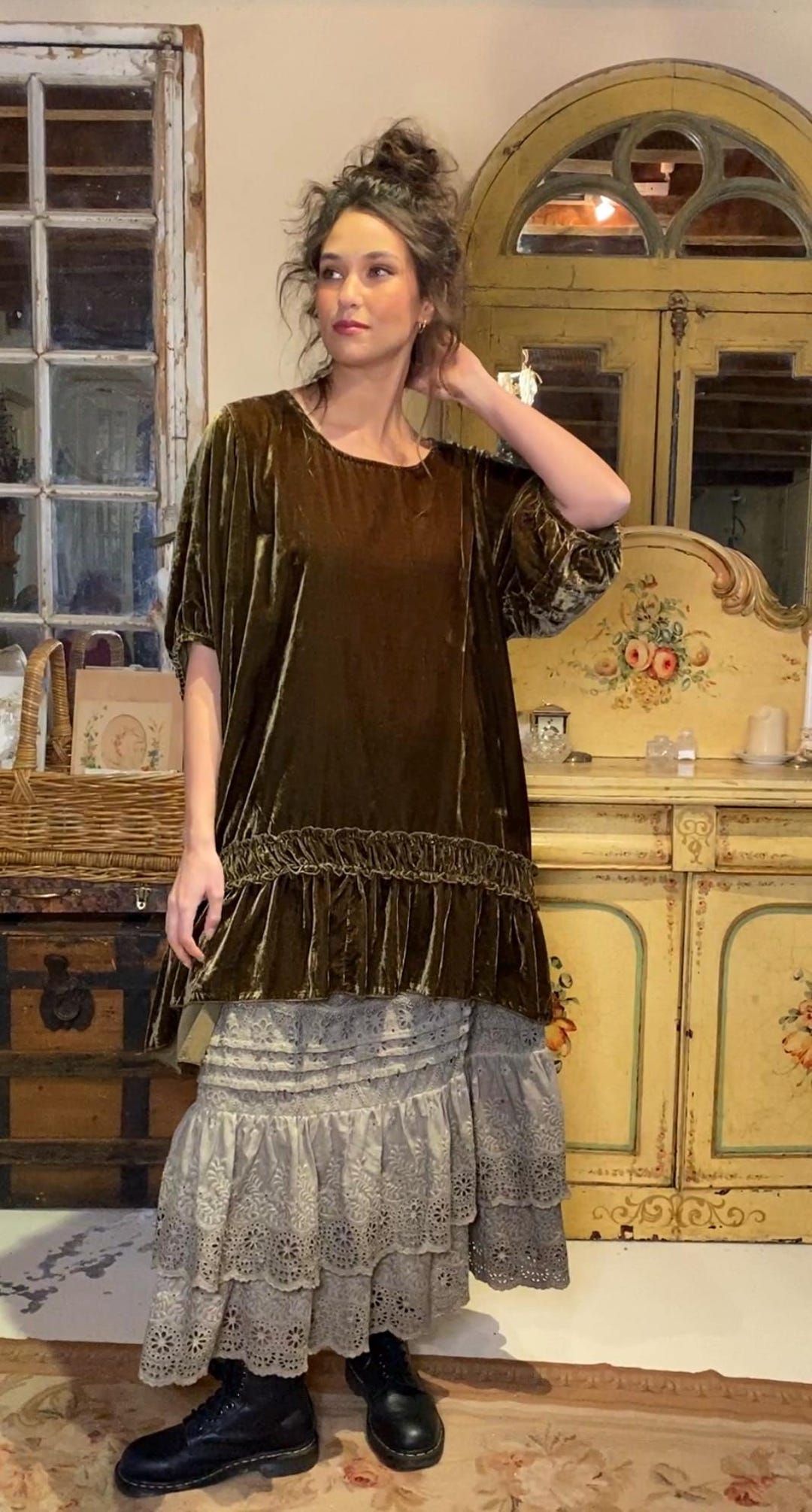 Luxurious Velvet Dress in Moss . Olive Green Velvet Smock Top. Violette ...