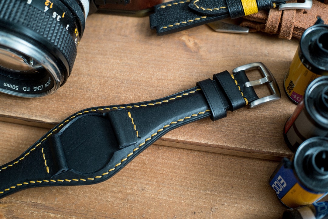 Bespoke Bund Strap, Black Smooth Vegetable Tanned Leather - Etsy