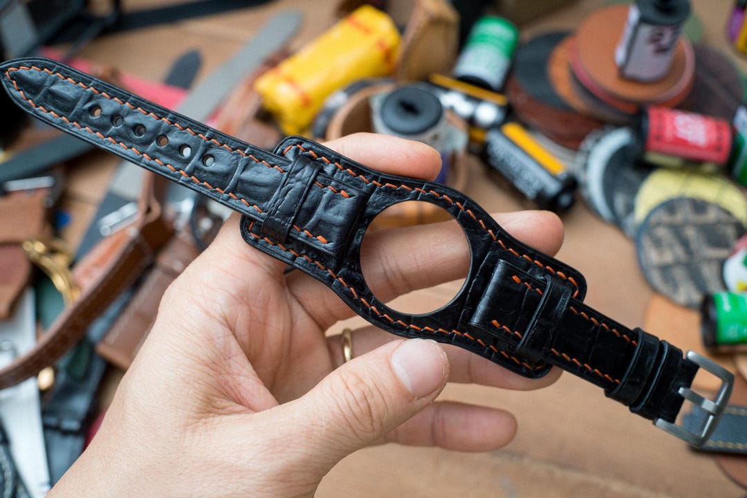 Made to Order Custom, Bund Strap, Croc Patterned Full Grain Black ...
