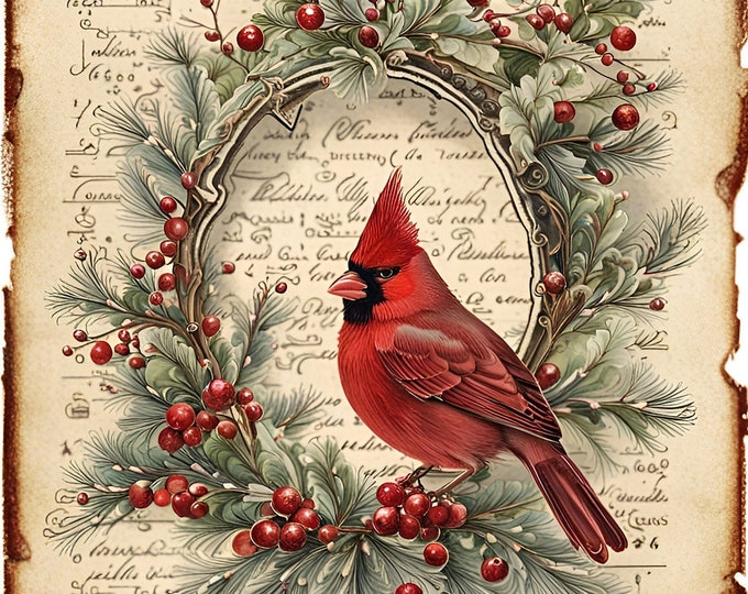 A4 Christmas Cardinal in Wreath Decoupage Rice Paper, DC117 - Etsy