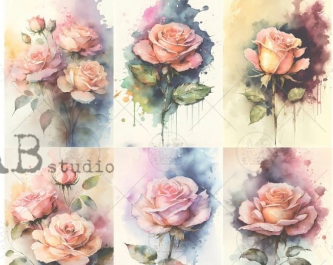 A4 1384 Single Rose, 9 Designs, Decoupage Rice Paper, AB Studios - Etsy