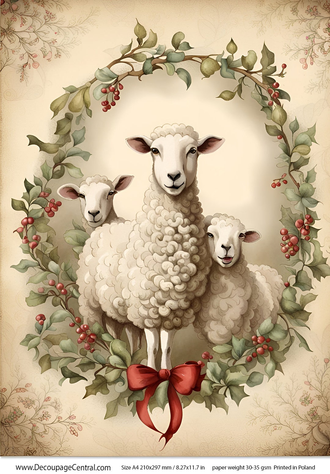 A4 Christmas Sheep Decoupage Rice Paper, DC119 - Etsy