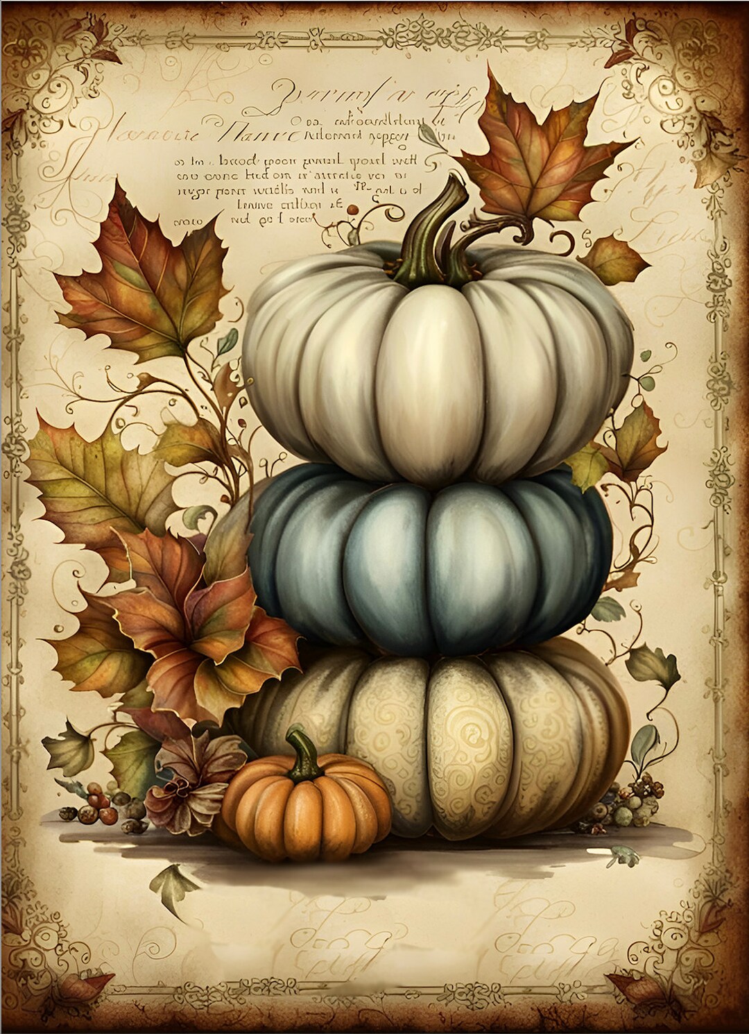 A4 DC109 Decoupage Rice Paper, Fall Pumpkins Stack Design, A4 Printed ...